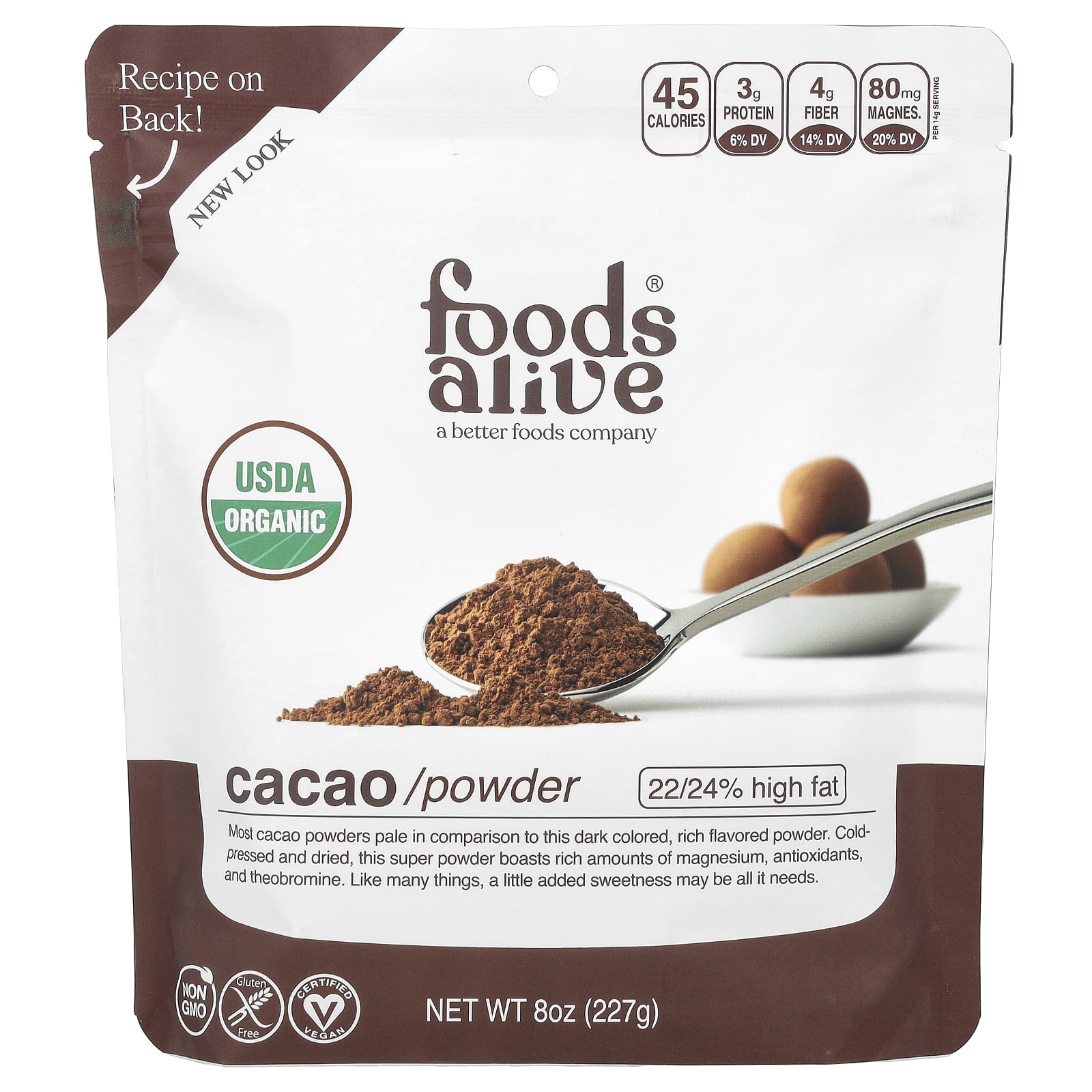 organic cacao powder, 22/24% high fat - 8oz | Foods Alive - Walmart.com