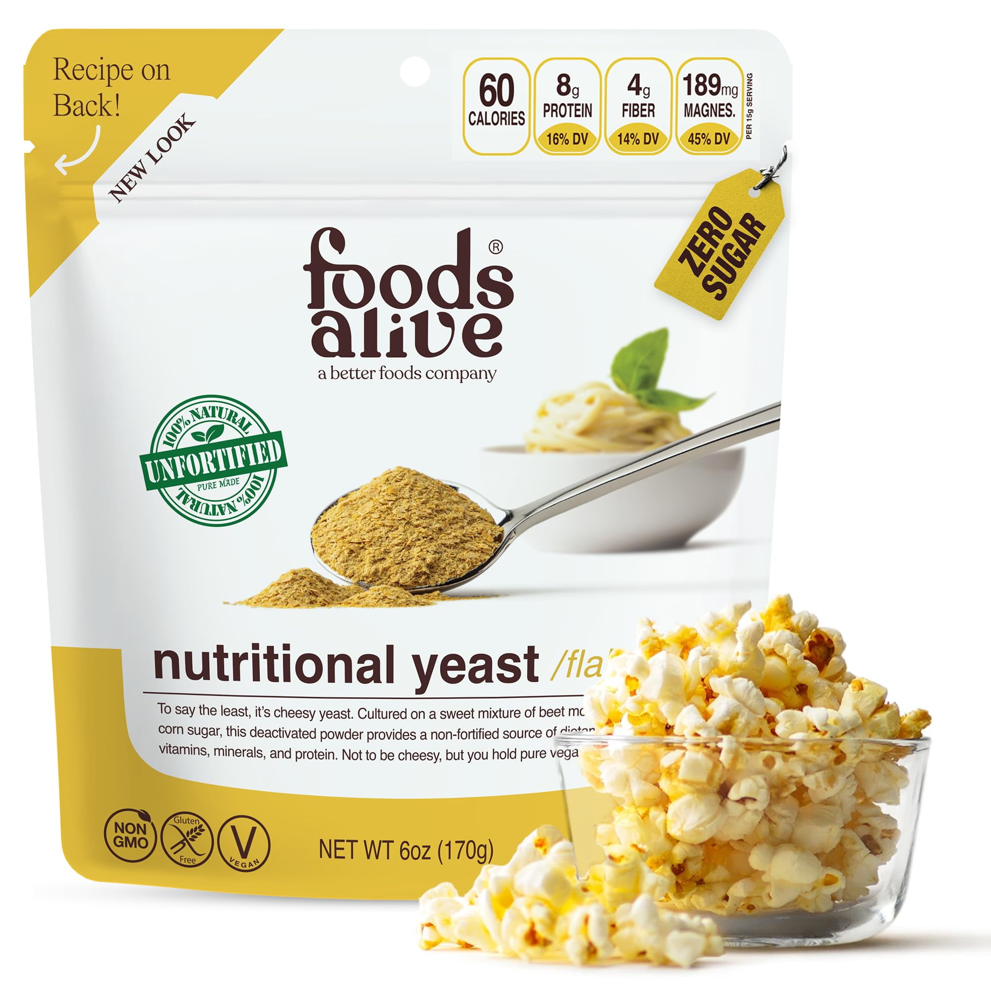 Foods Alive Non-Fortified Premium OKA4 Nutritional Yeast Flakes, 6 ...