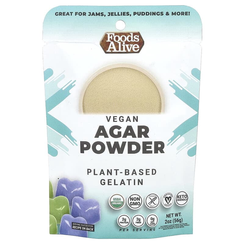 Foods Alive, Organic Agar Powder, Plant Based Gelatin, 2 oz Pack of 2 ...