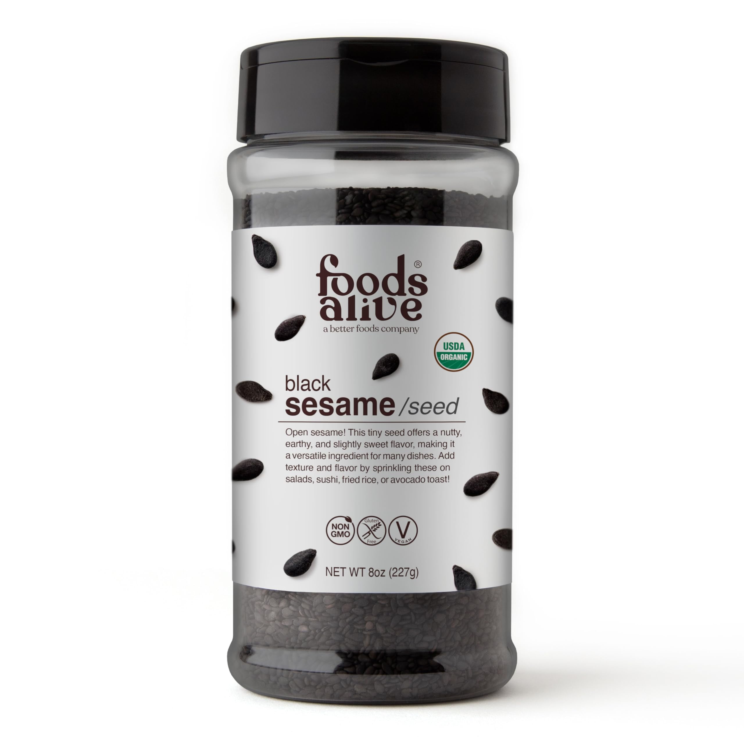 Foods Alive Organic Black ESF27 Sesame Seeds, 8oz Shaker Jar, Raw ...