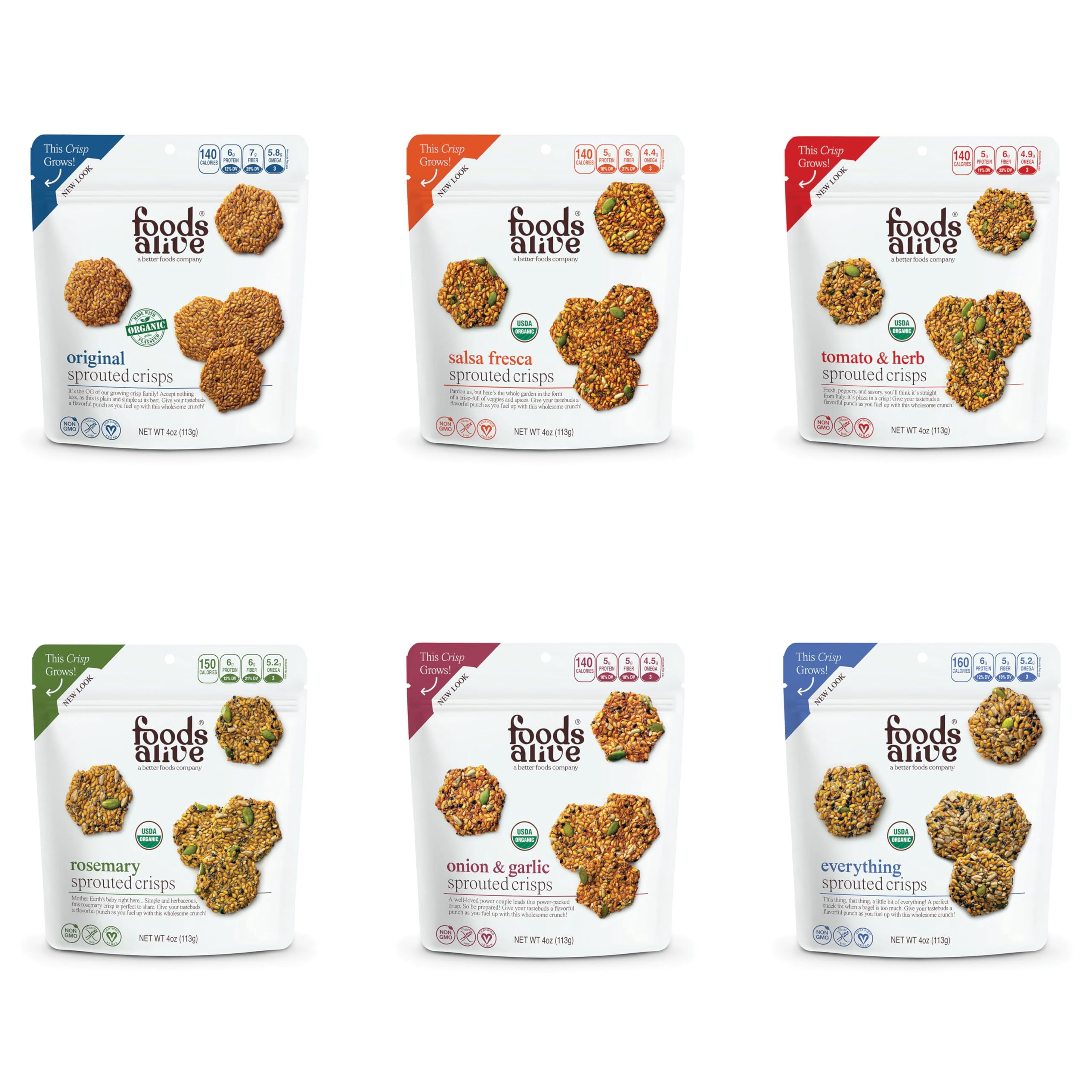 Foods Alive Savory Organic Sprouted Crisps SMRBundle (6 flavors), 4oz ...
