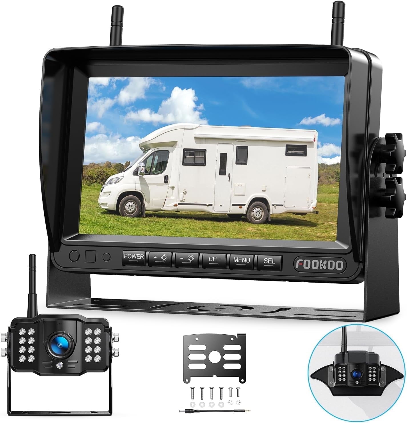 "Fookoo 1080P HD 7"" Wireless Backup Camera, Dual/Quad Screen, IP69 ...