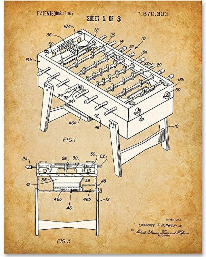 Foosball Table Art Print - 11x14 Unframed Patent Print - Great for ...