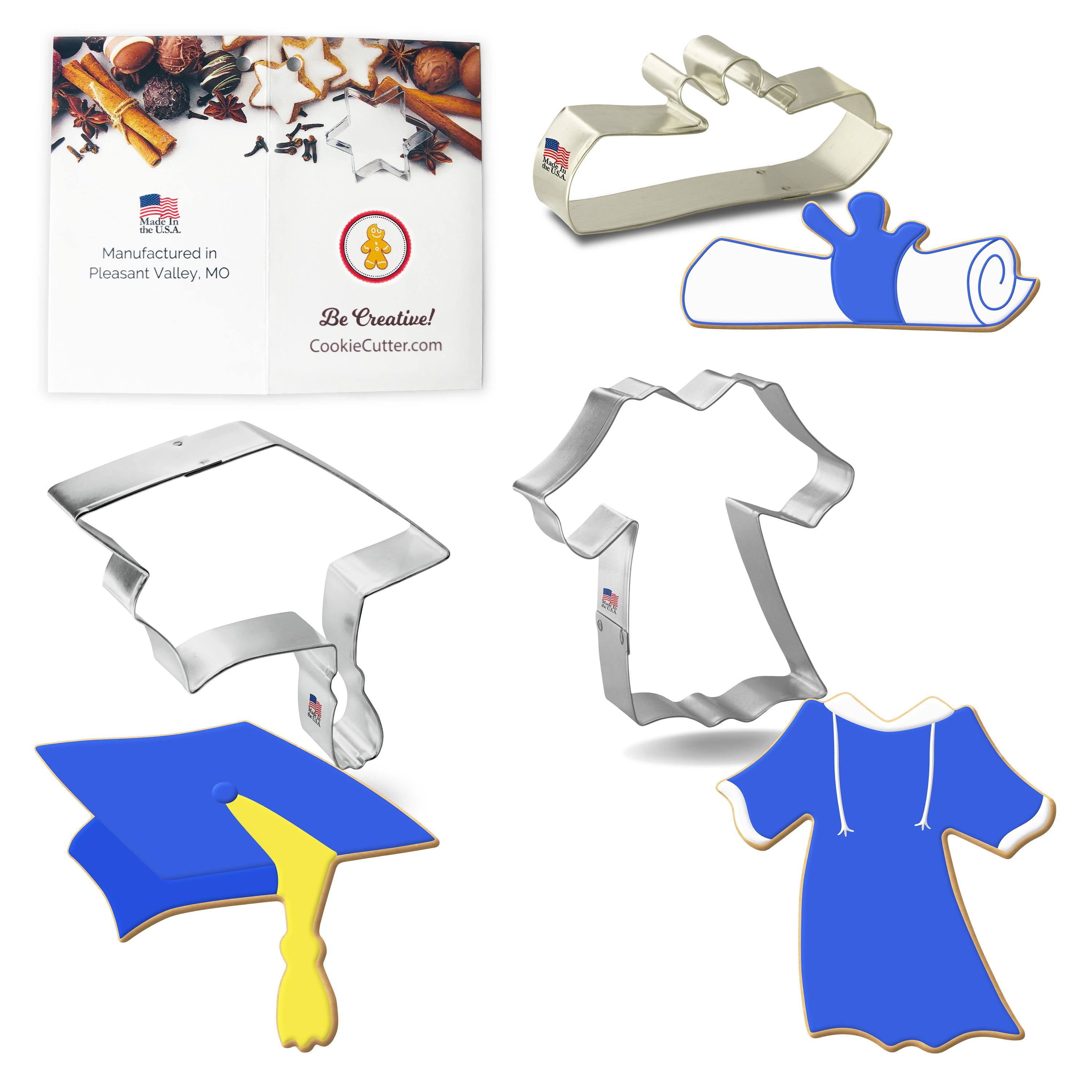 Foose Cookie Cutters Graduation Cookie Cutter 3 Piece Set, 4 - 4.5 in ...
