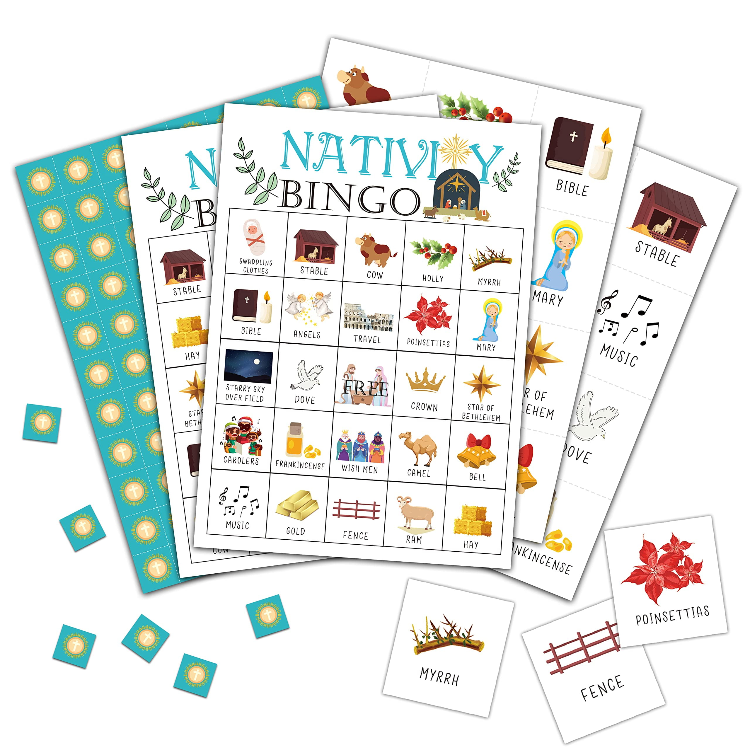 Foosproea Nativity Bingo Cards, STF9 Christmas Nativity Game for 24 ...