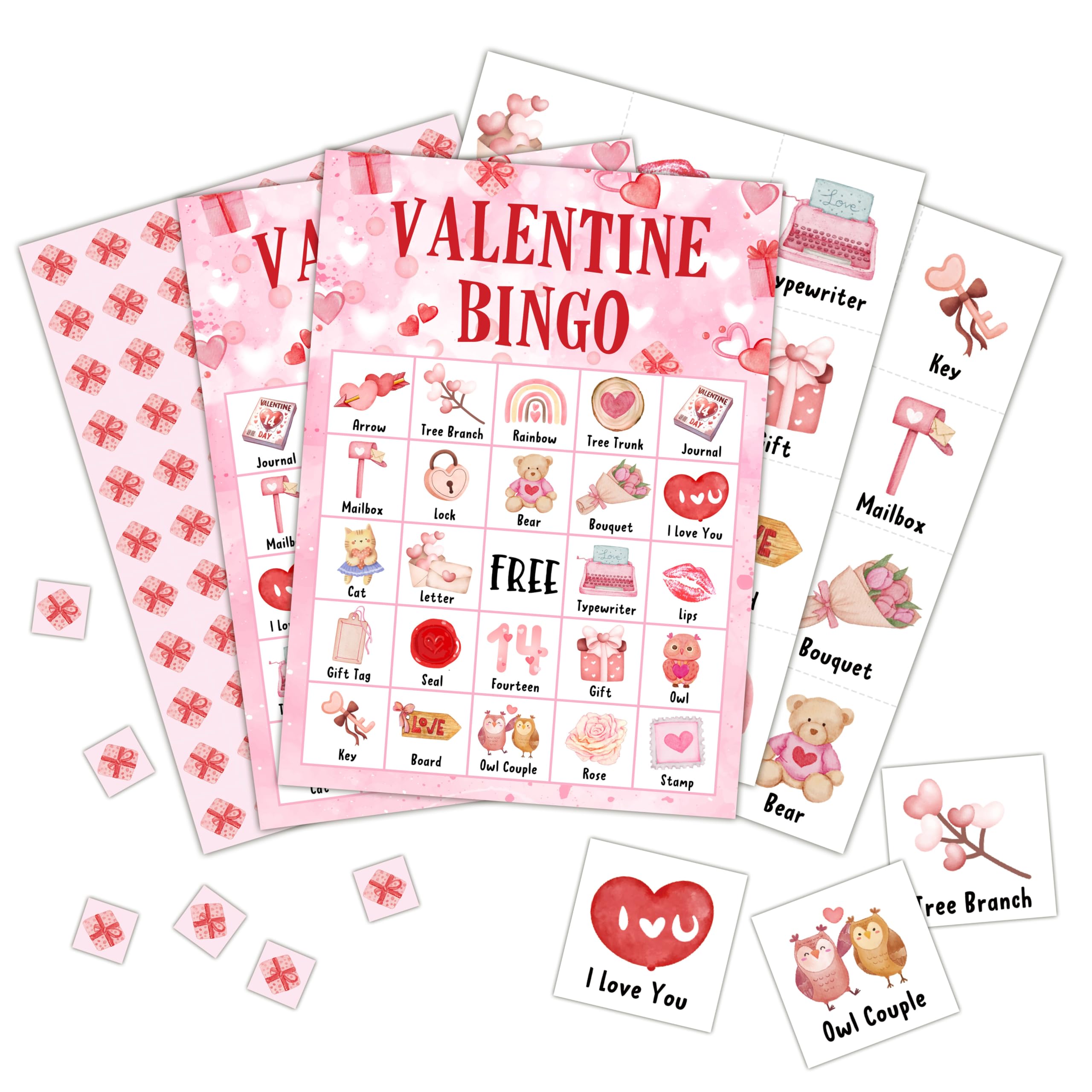 Foosproea Valentine Bingo Cards, Valentine's Day Bingo Games for 24 ...