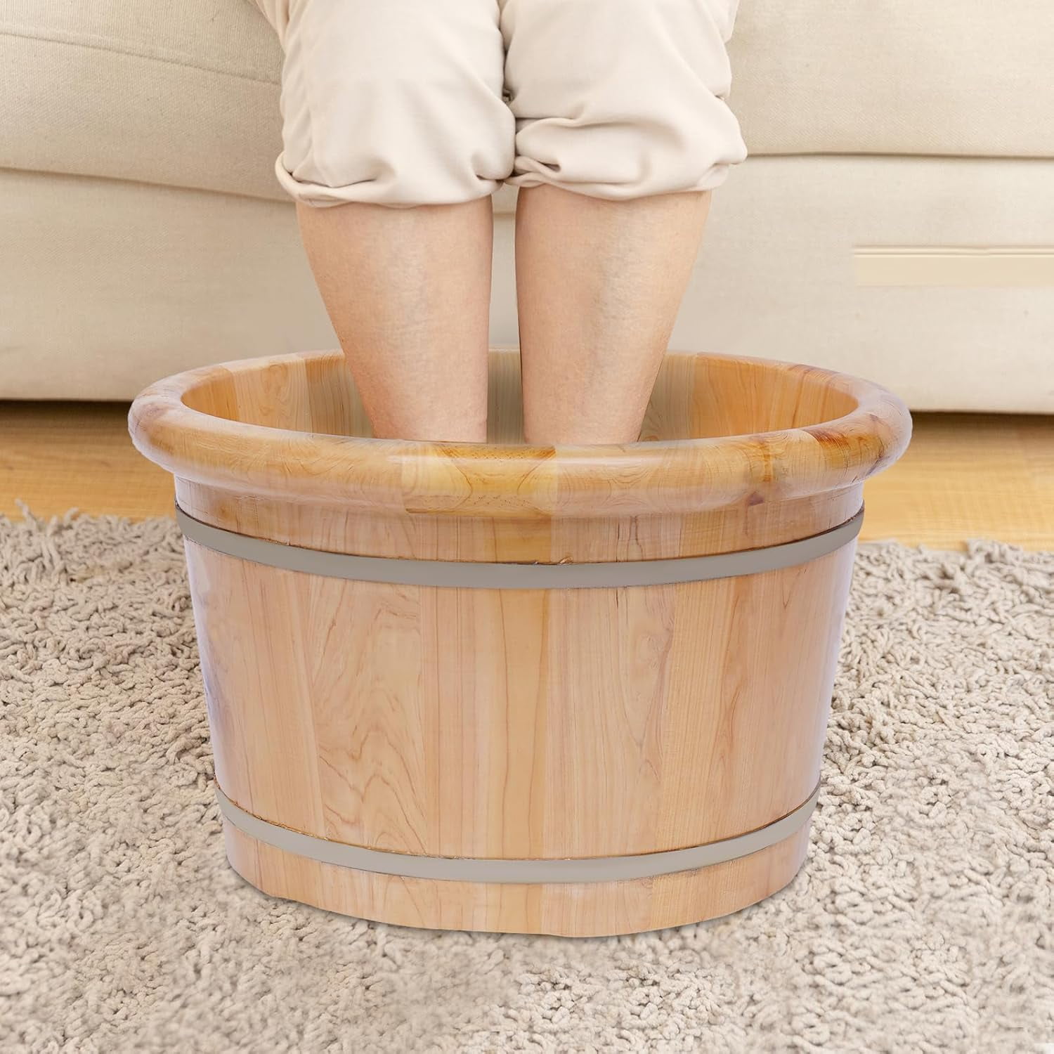 Foot Bath Soak Tub, Wooden Foot Basin Feet Soaking Tub with Massage ...