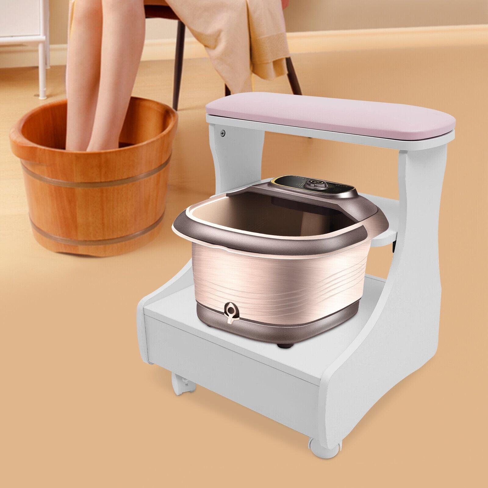 Foot Bath Stool with Cushioned Seat & Storage Drawer – Portable Foot ...