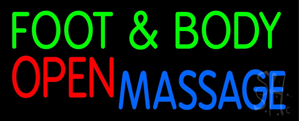 Foot And Body Massage Open LED Neon Sign 10 x 24 - inches, Black Square ...