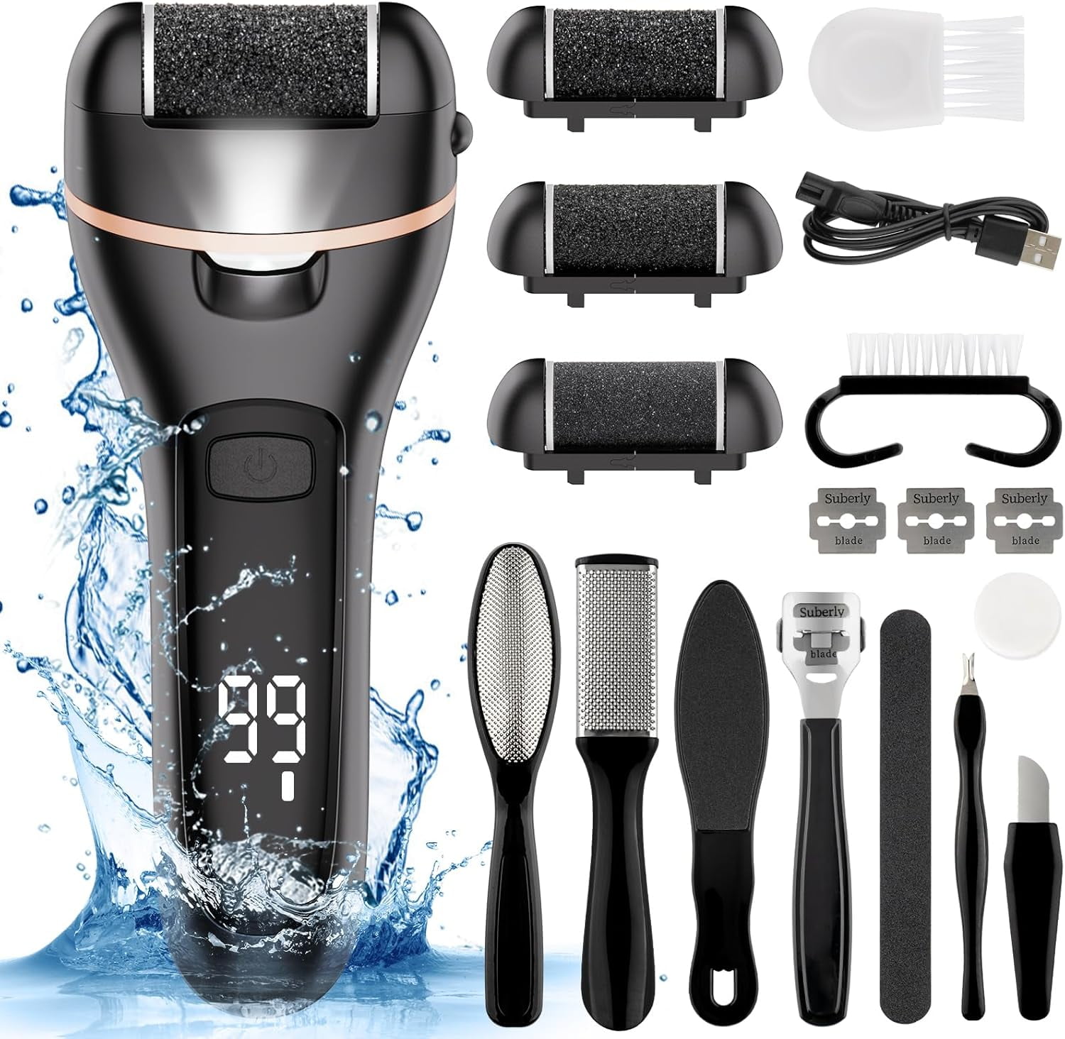Foot Callus Remover,18-in-1 Rechargeable Foot File Pedicure Kit Foot ...