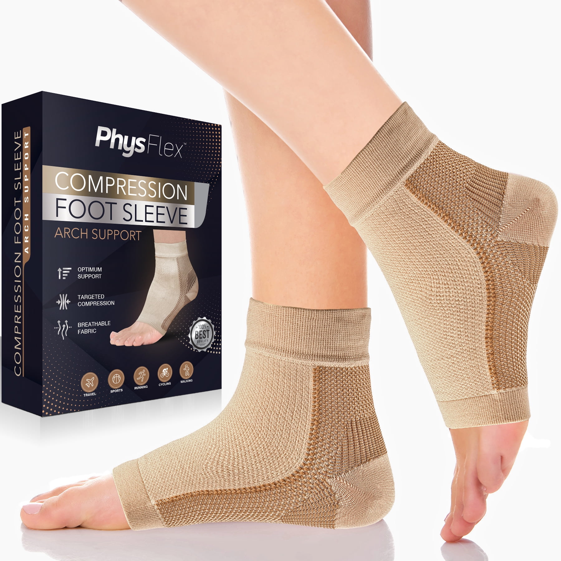Foot Compression Socks for Women and Men - PhysFlex Ankle Brace, 1 Pair ...