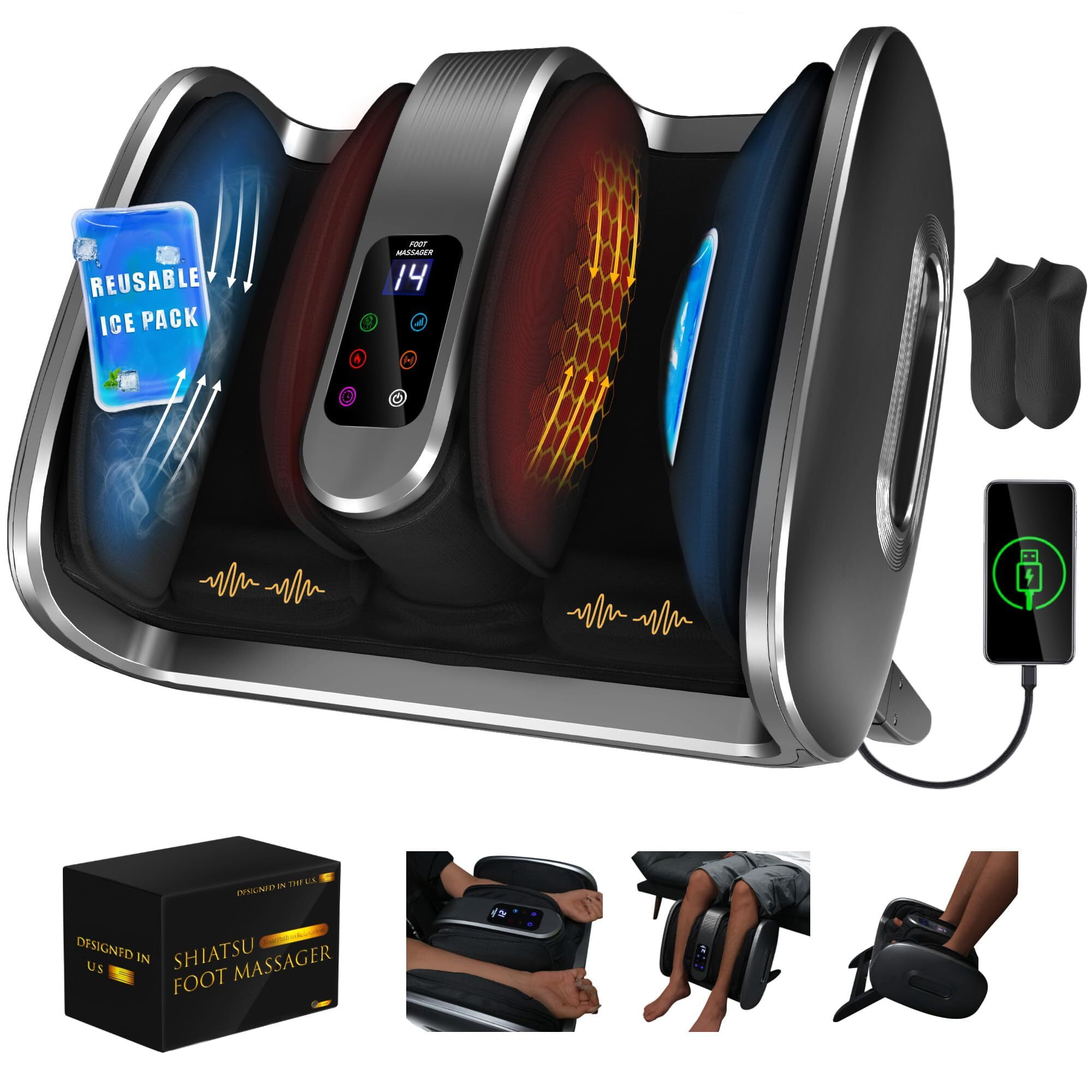 Foot Massager with Heat/Cold Therapy System, Feet Massager with ...