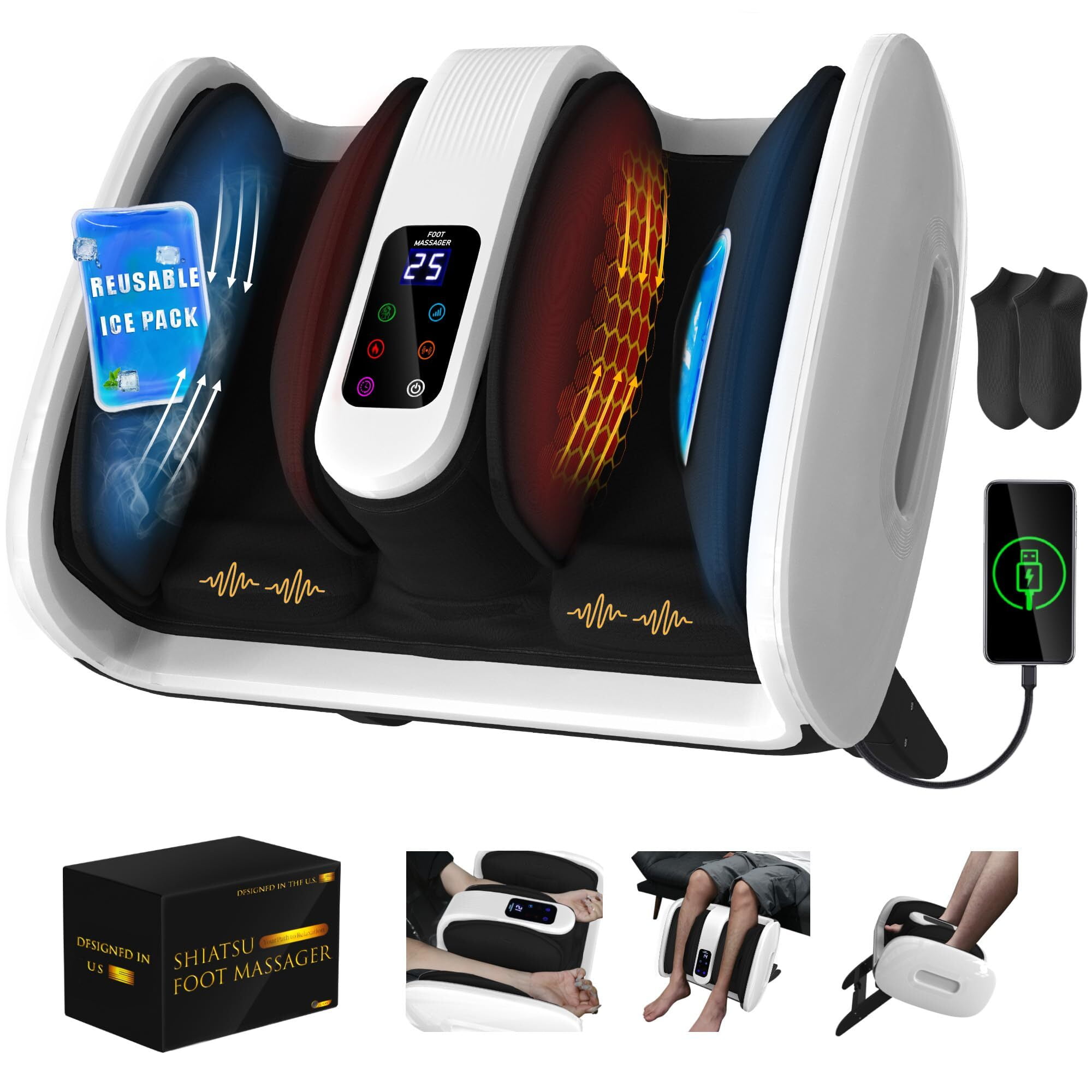 Foot Massager with Heat/Cold Therapy System, Feet Massager with ...