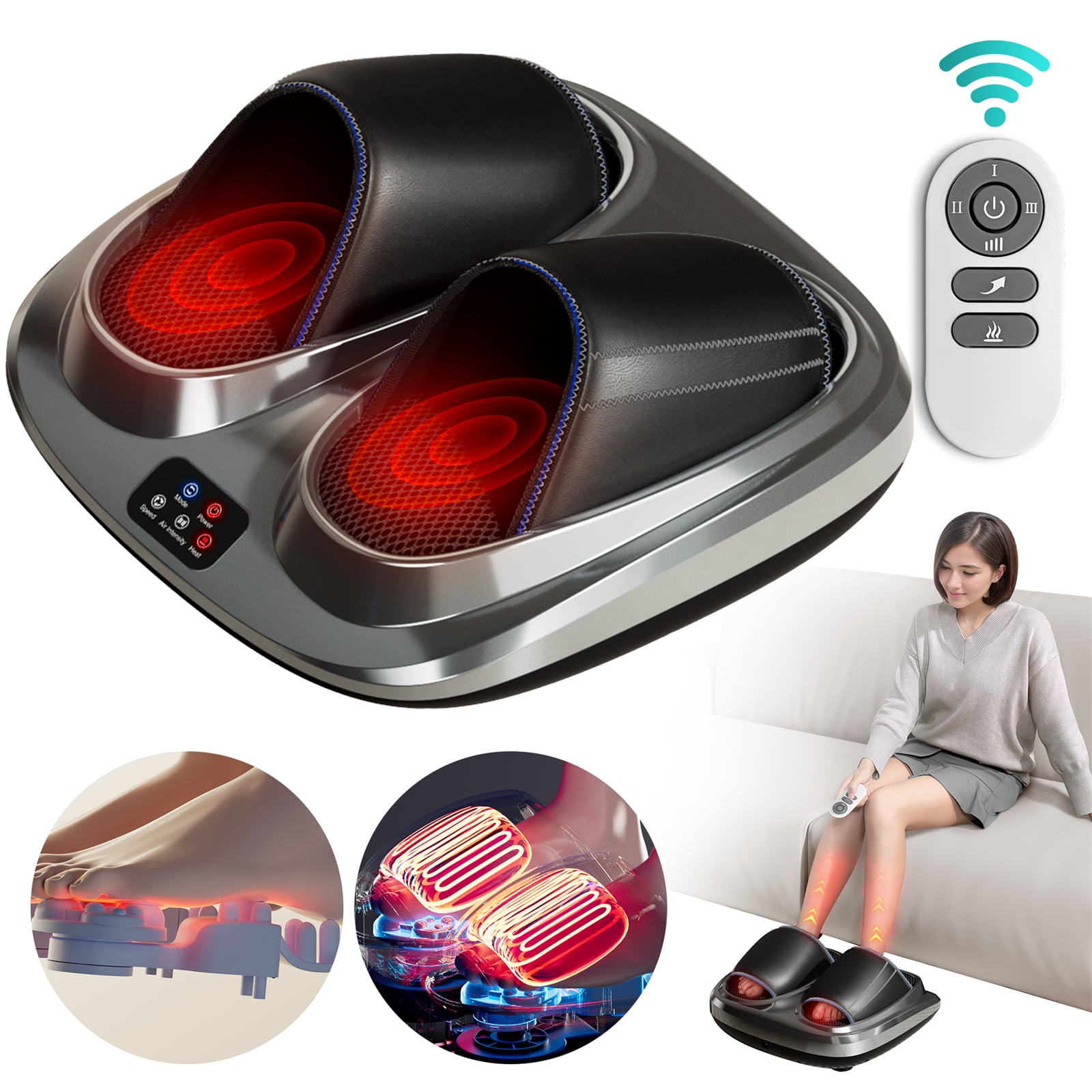Foot Massager Machine with Heat and Deep Kneading Therapy, Air ...