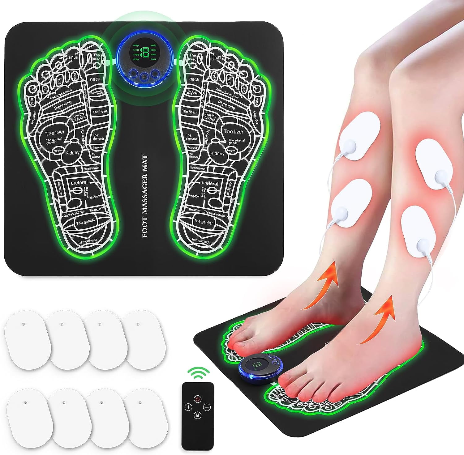 EMS Foot Massager Mat with Remote Control, 2-in-1 Back & Legs ...