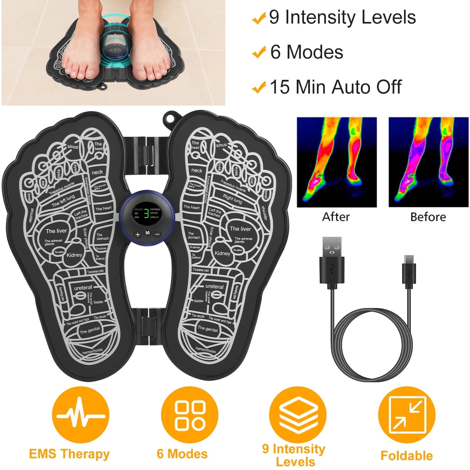 Foot Massager Mat, iMounTEK 9 Intensities 6 Massage Modes Electric Feet ...