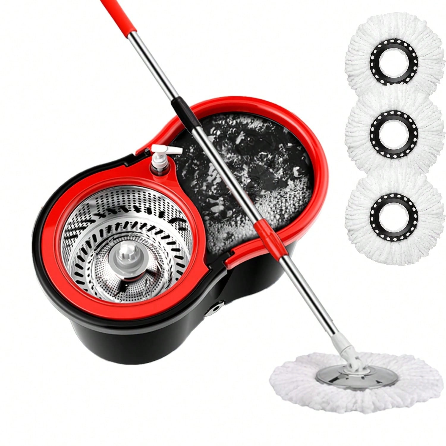 Foot Pedal Spin Mop & Bucket Set, Hands-Free Wringing with 3 Microfiber ...