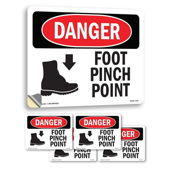 Foot Pinch Point OSHA Danger Vinyl Decal Label 18 Inch x 12 Inch - 5 ...