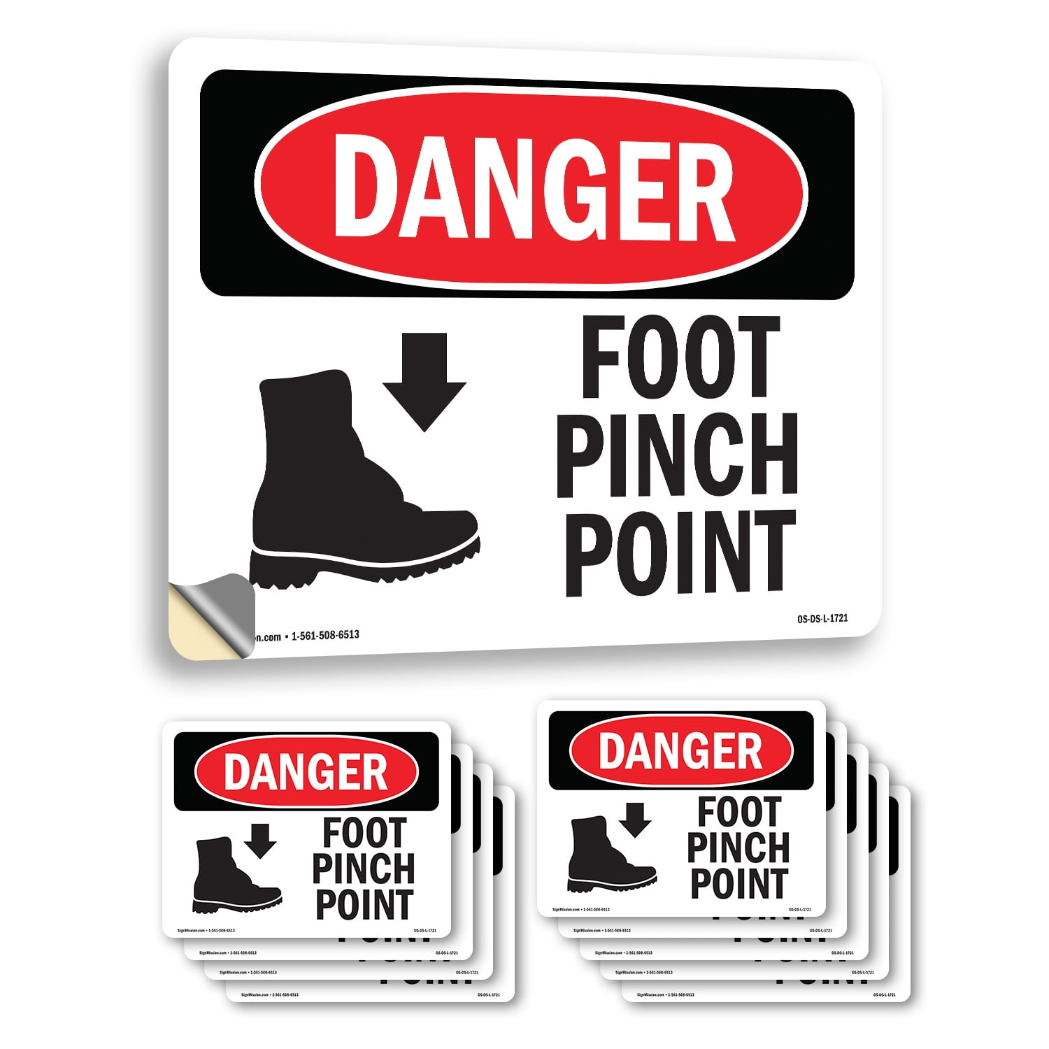 Foot Pinch Point OSHA Danger Vinyl Decal Label 24 Inch x 18 Inch - 10 ...