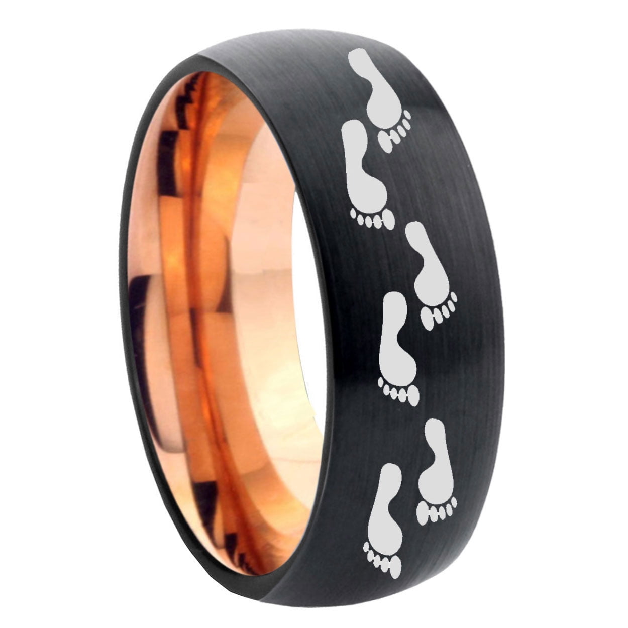 Foot Print 8MM Dome Black And Rose Gold Tungsten Men Ring - Walmart.com