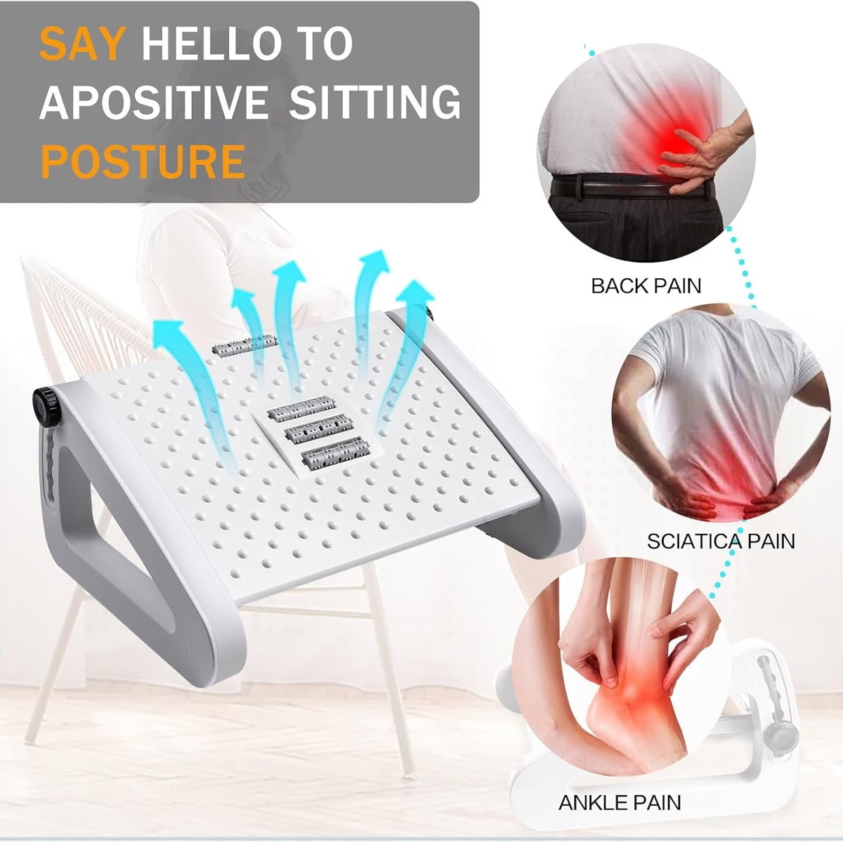 Foot Rest for Under Desk at Work, Adjustable 6 Heights Ergonomic Foot ...
