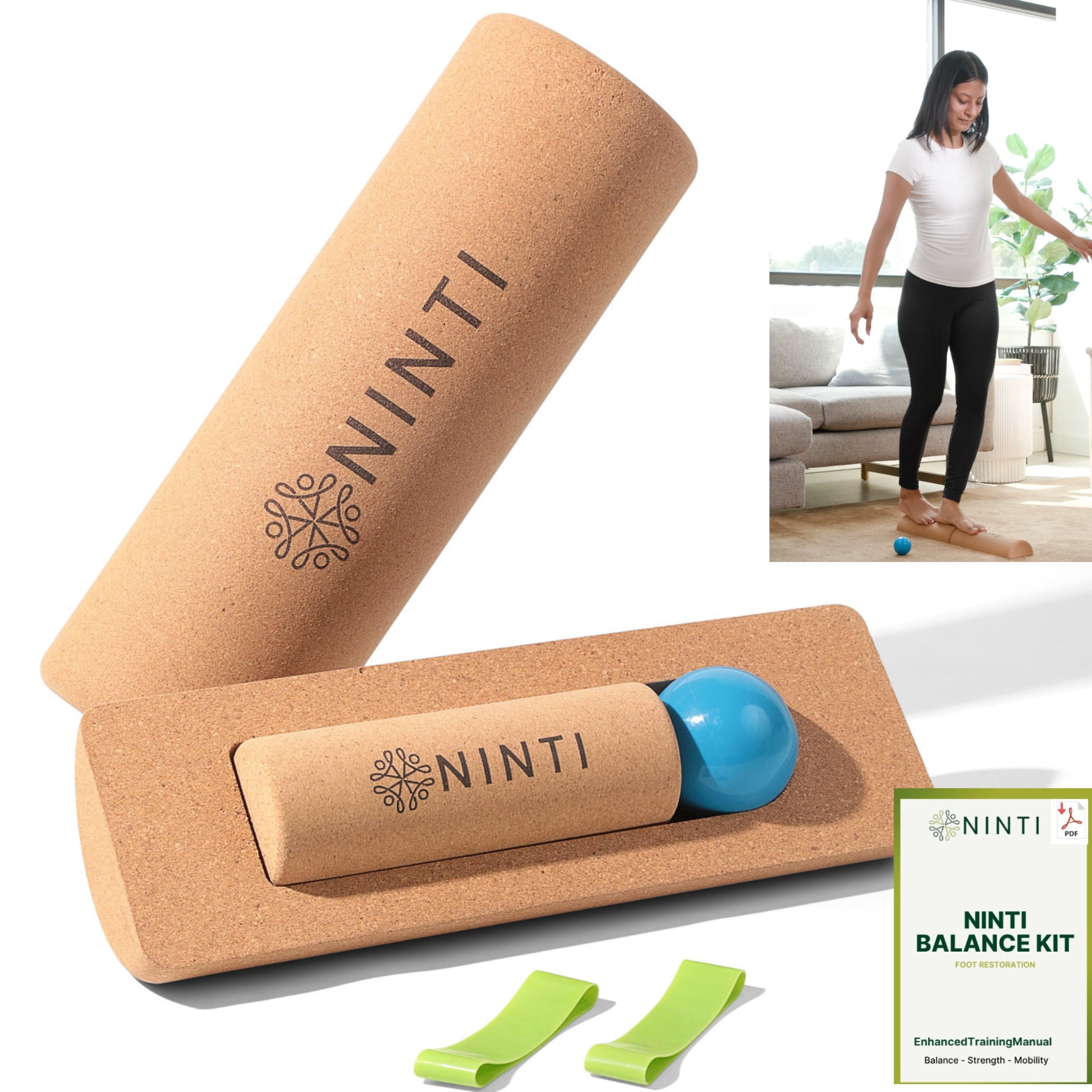 NINTI Cork Balance Foot Kit, Balance Board with Half Cylinder, Massage ...