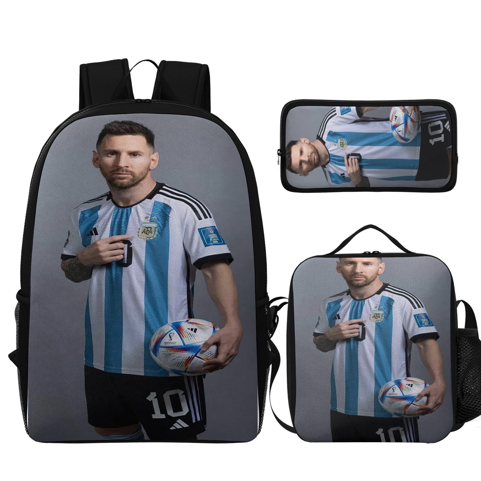 Foot St_ar Mes_si Three piece backpack set for young people fashionable ...