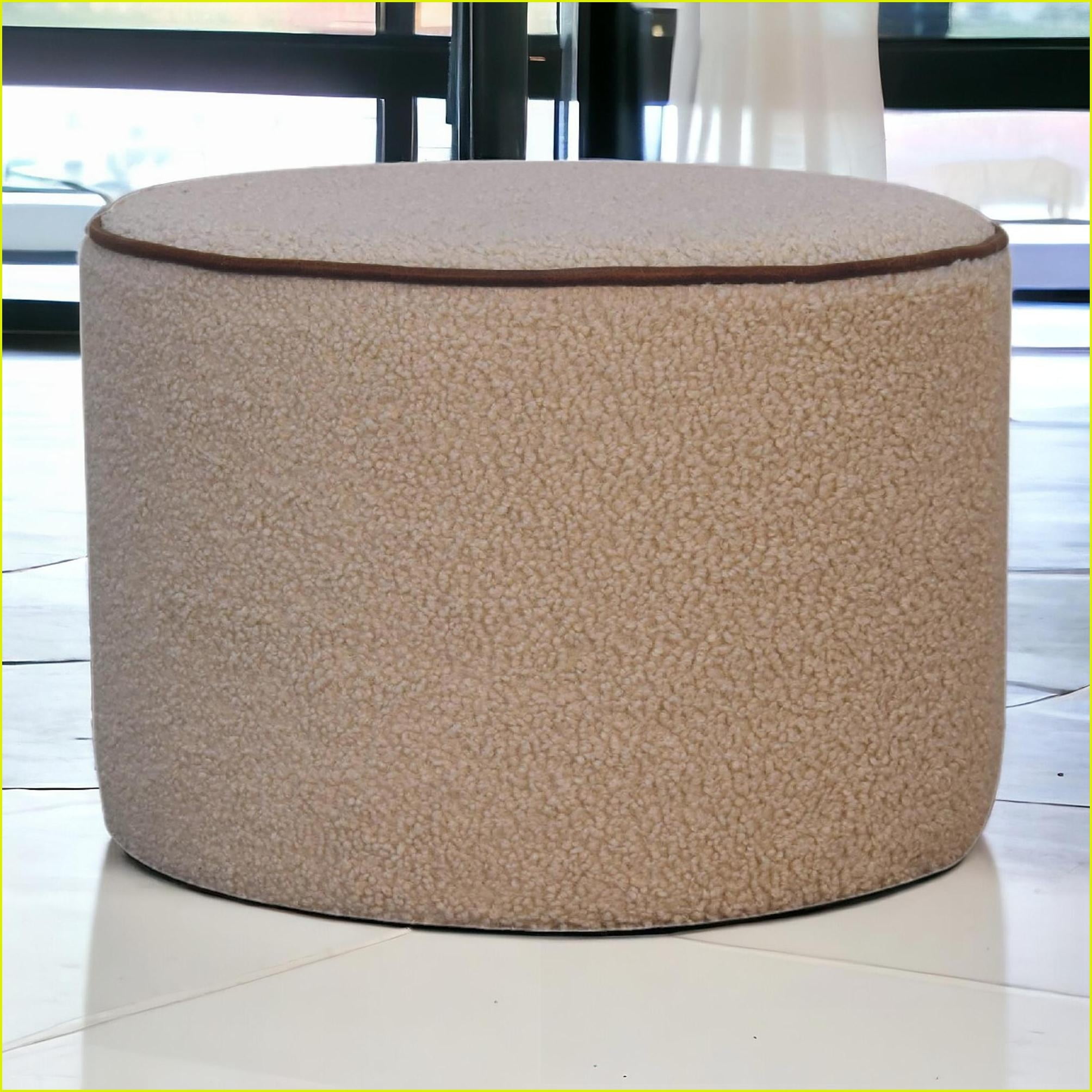 Foot Stool, Large Round Upholstered Beige Contemporary | Upholstery ...