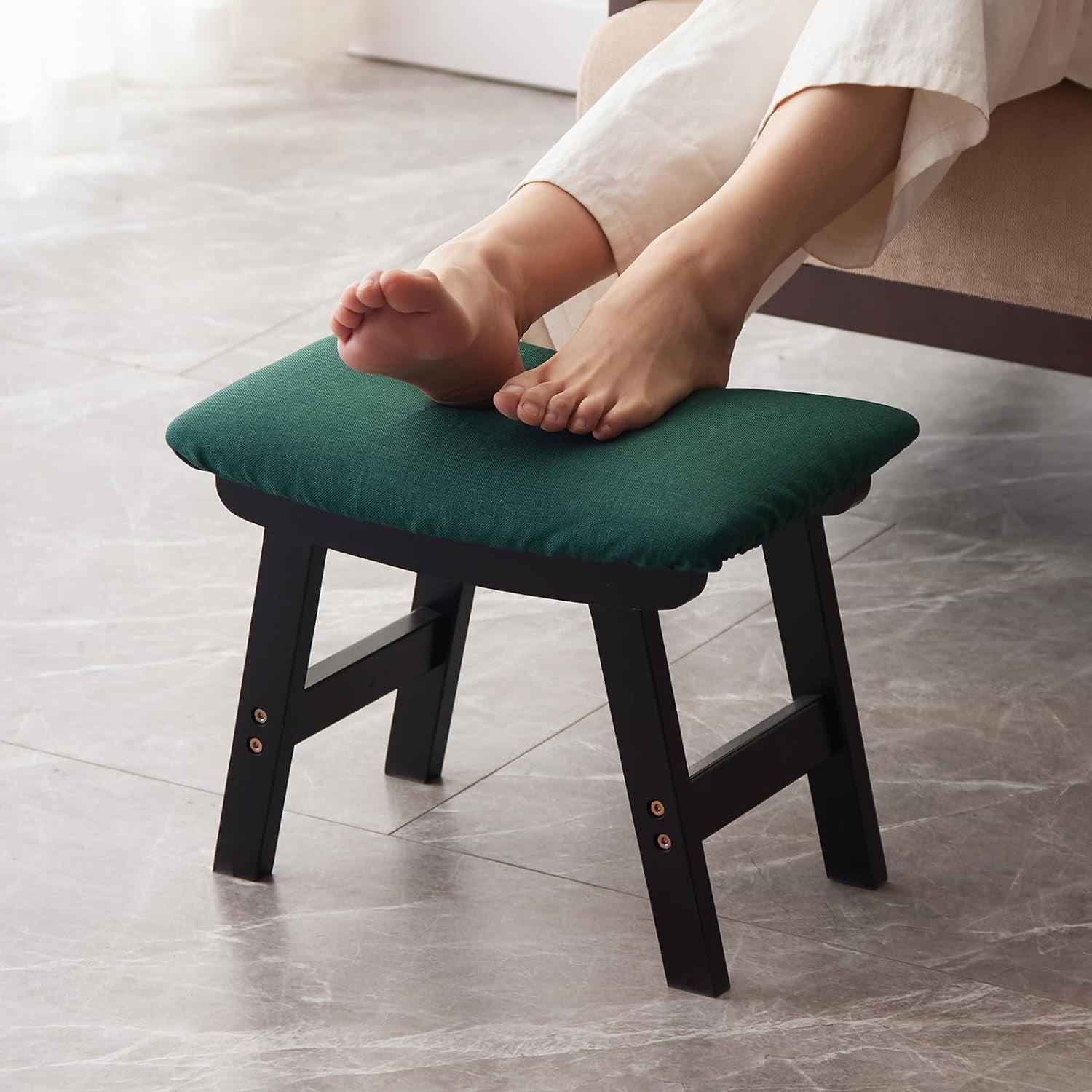 Foot Stool,Ottoman,Bamboo Small Sofa Foot Rest Under Desk,Extra Seating ...