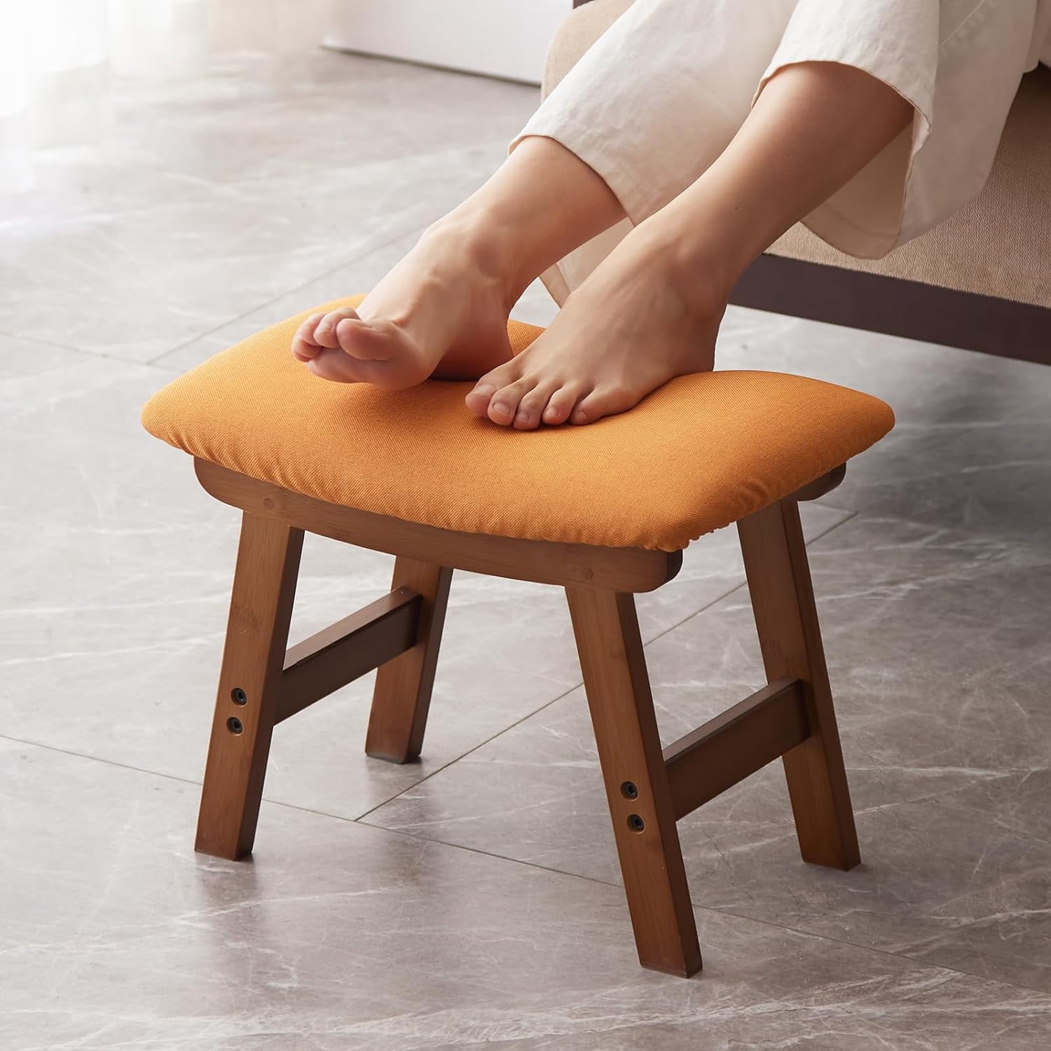 Foot Stool,Ottoman,Bamboo Small Sofa Foot Rest Under Desk,Extra Seating ...