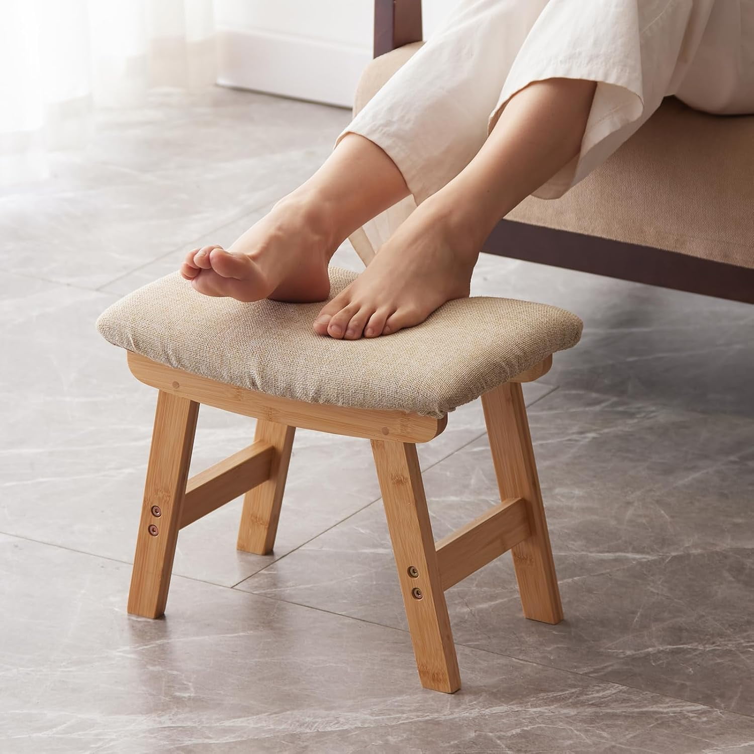 Foot Stool,Ottoman,Bamboo Small Sofa Foot Rest Under Desk,Extra Seating ...