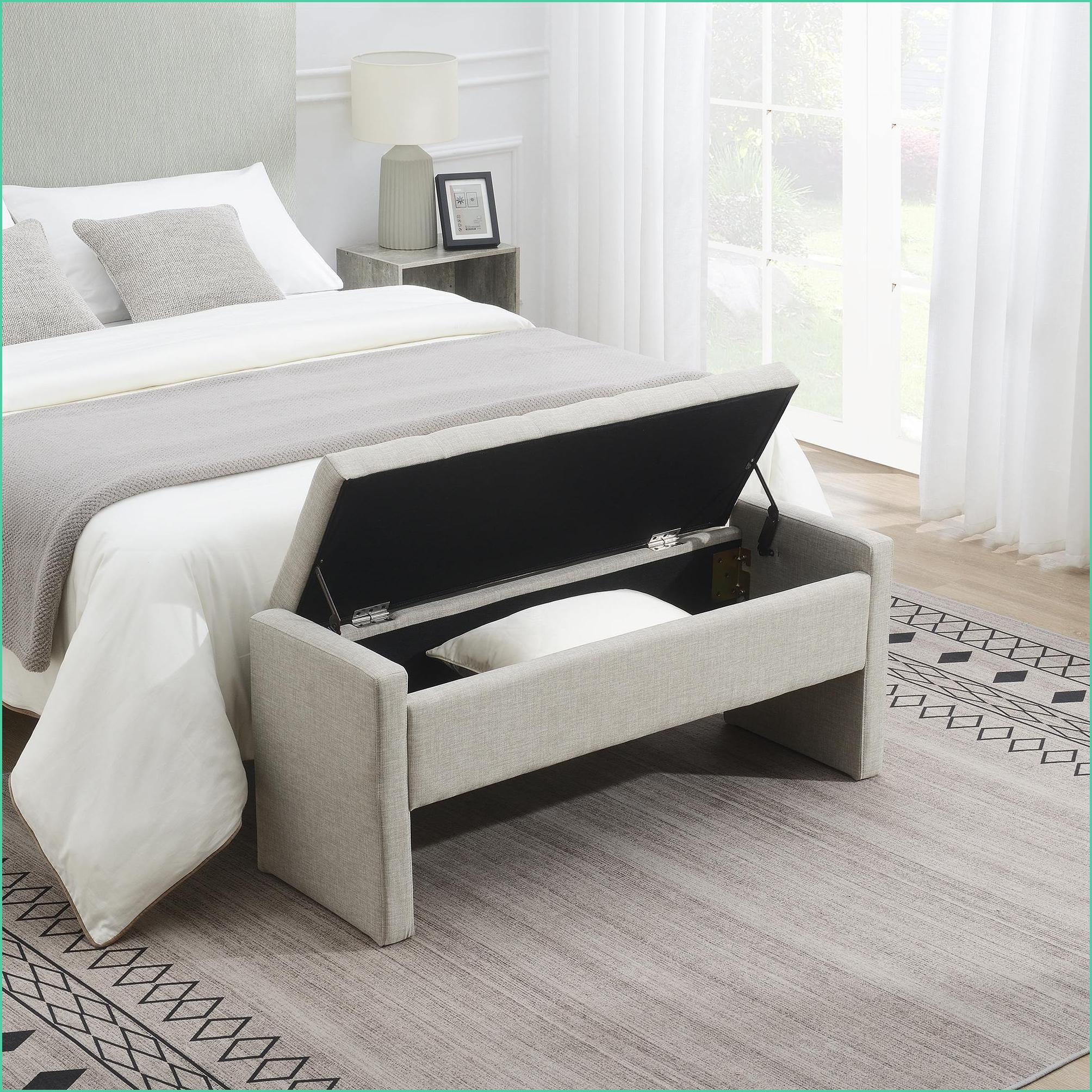Foot Stool with Storage, Modern Linen Bed End Bench for Bedroom Living ...