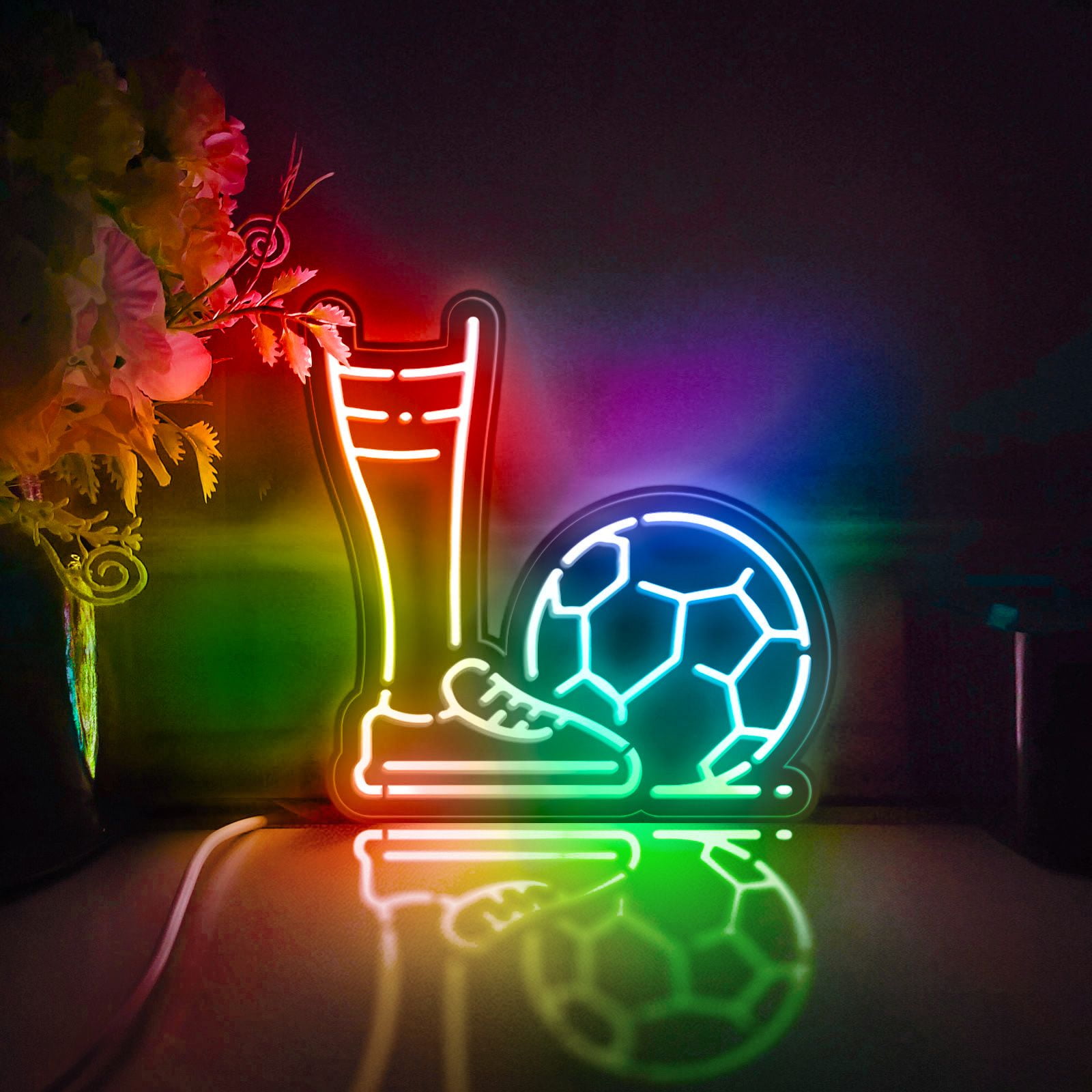 Foot With Football, Football Player Led Light Box, Dimmable Neon-Like ...