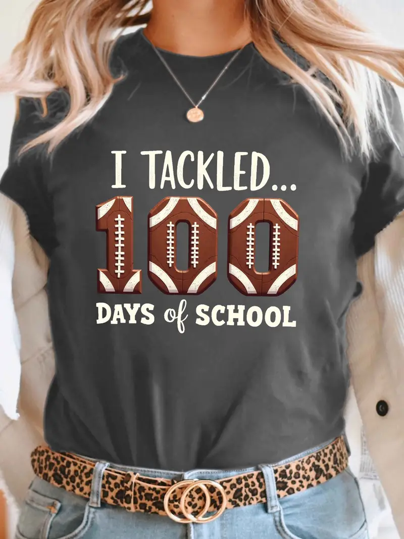 Football 100th Day of School Teacher Gift Women Short Sleeve Graphic ...