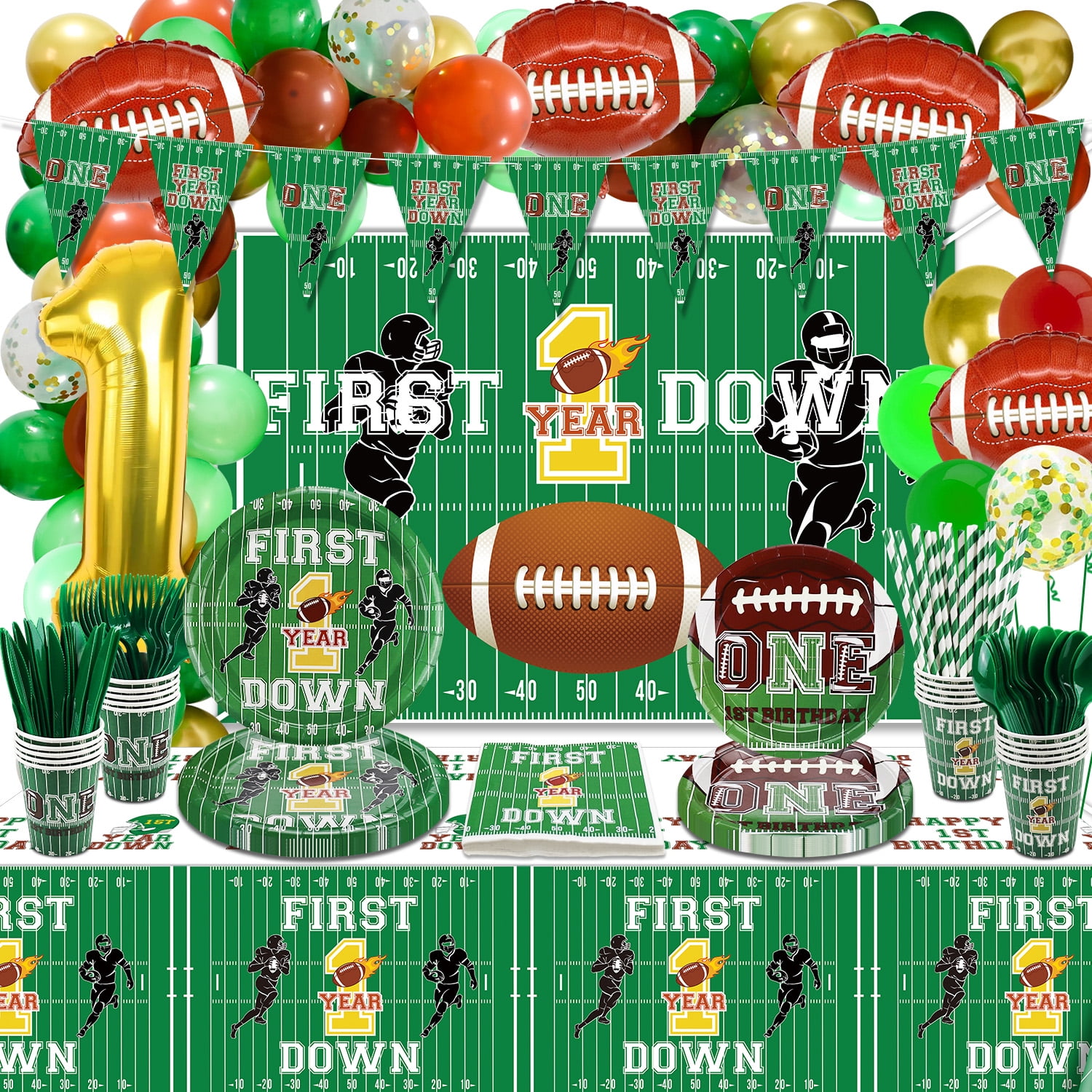 Football 1st Birthday Party Supplies, Include First Year Down Banner ...