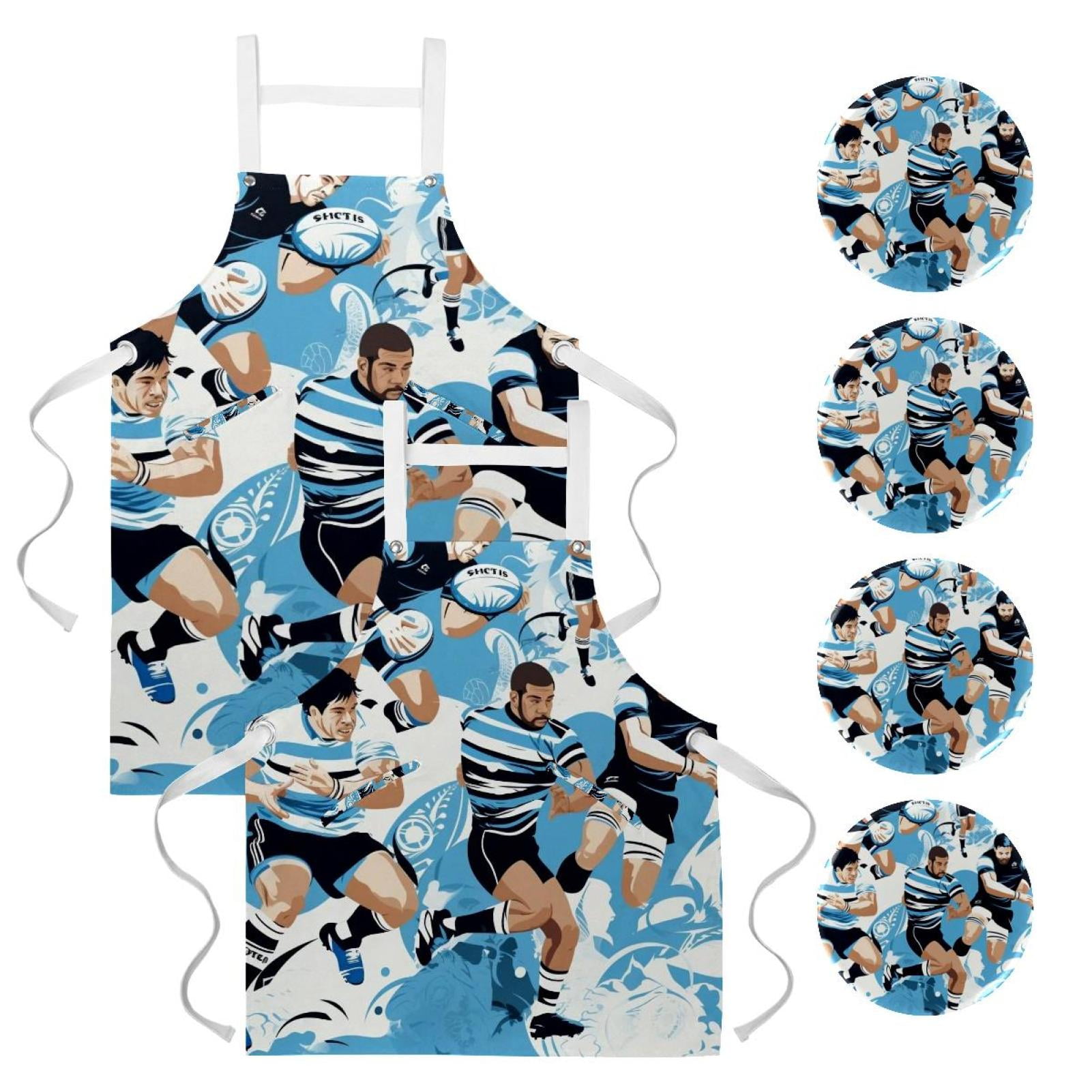 Football 2 Pack Waterproof Apron with Pockets and Badge Button, Round ...