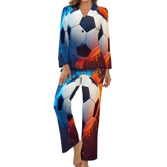 Football-2 Printed Pajama Set for Couples, Women Men Long Sleeved Comfortable Home Clothes ...