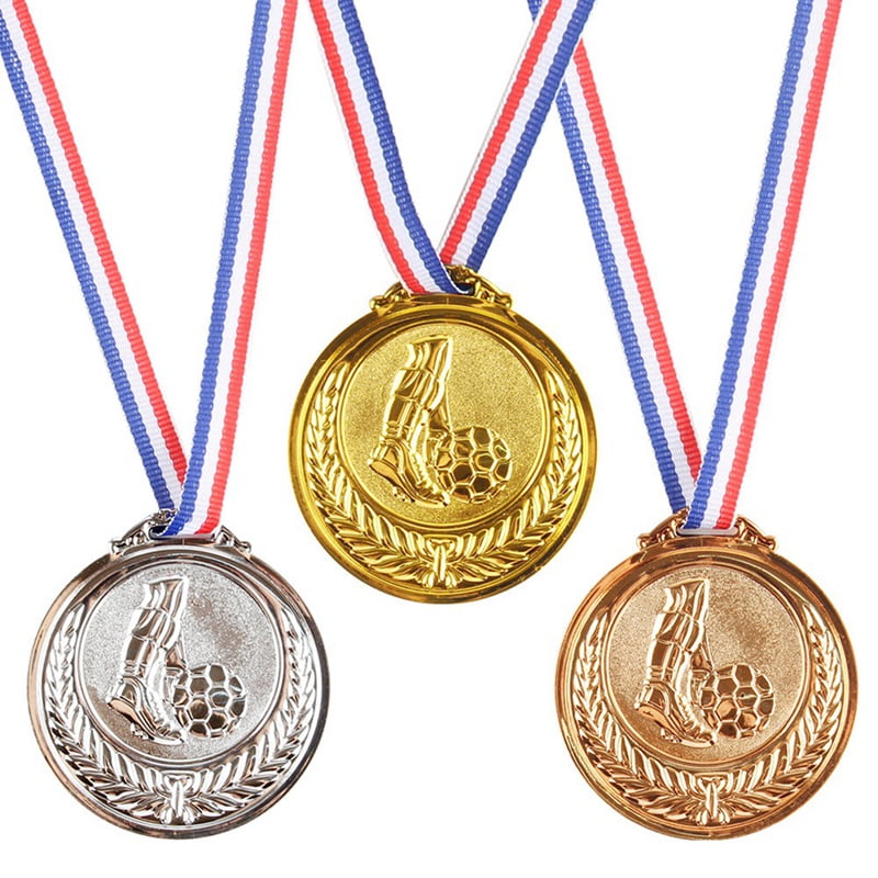 Football 3 Medals, Gold, Silver, Bronze, Winners Medal with Ribbon 1st ...
