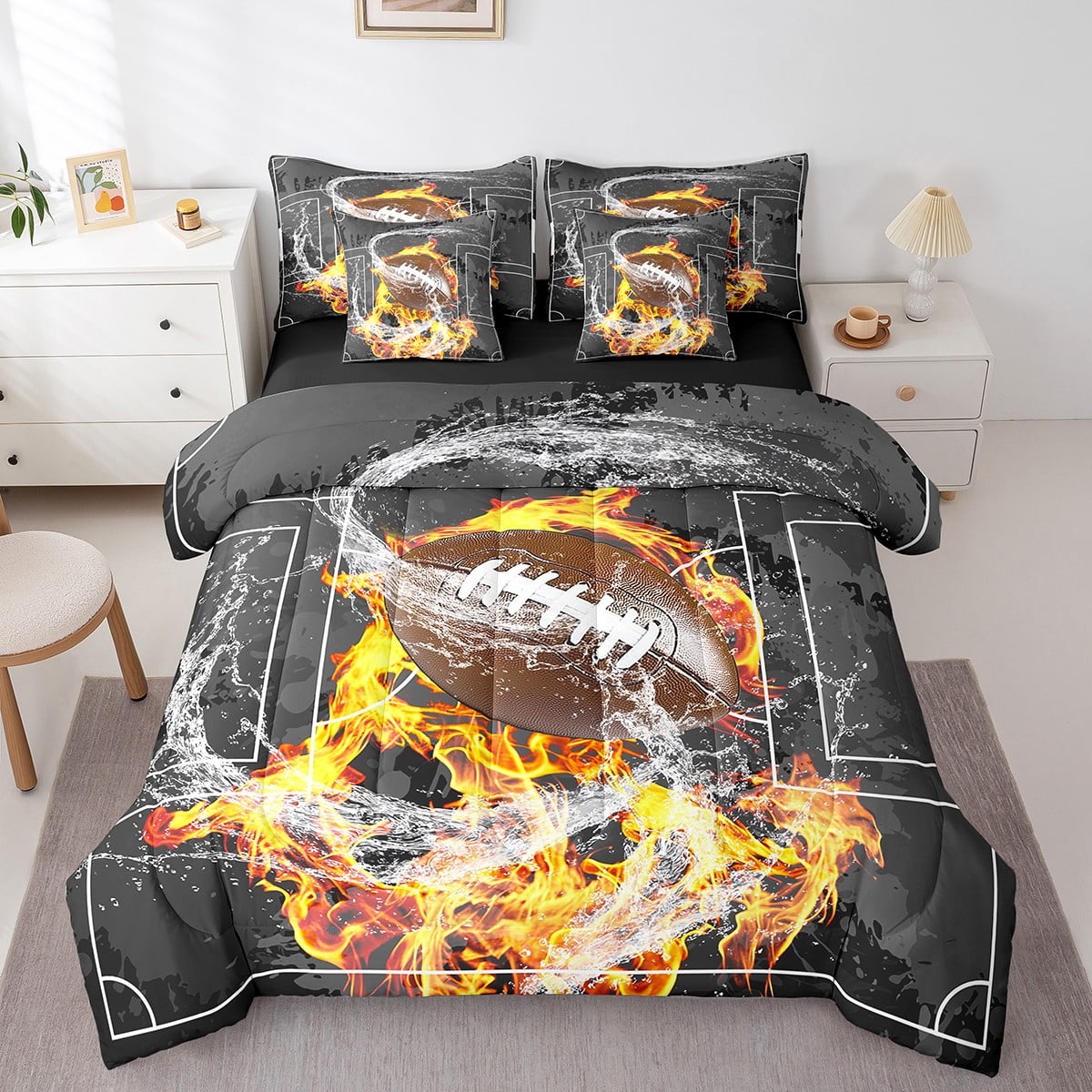 Football 7 Piece Comforter Set Full Bed in a Bag,Water Fire American ...