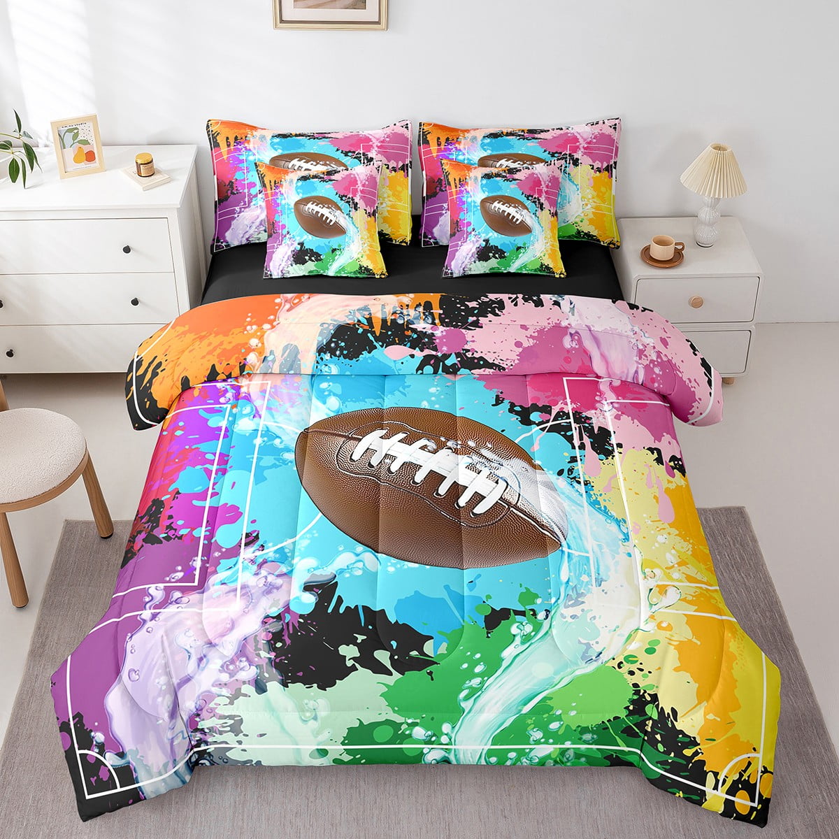Football 7 Piece Comforter Set King Bed in a Bag,American Football ...