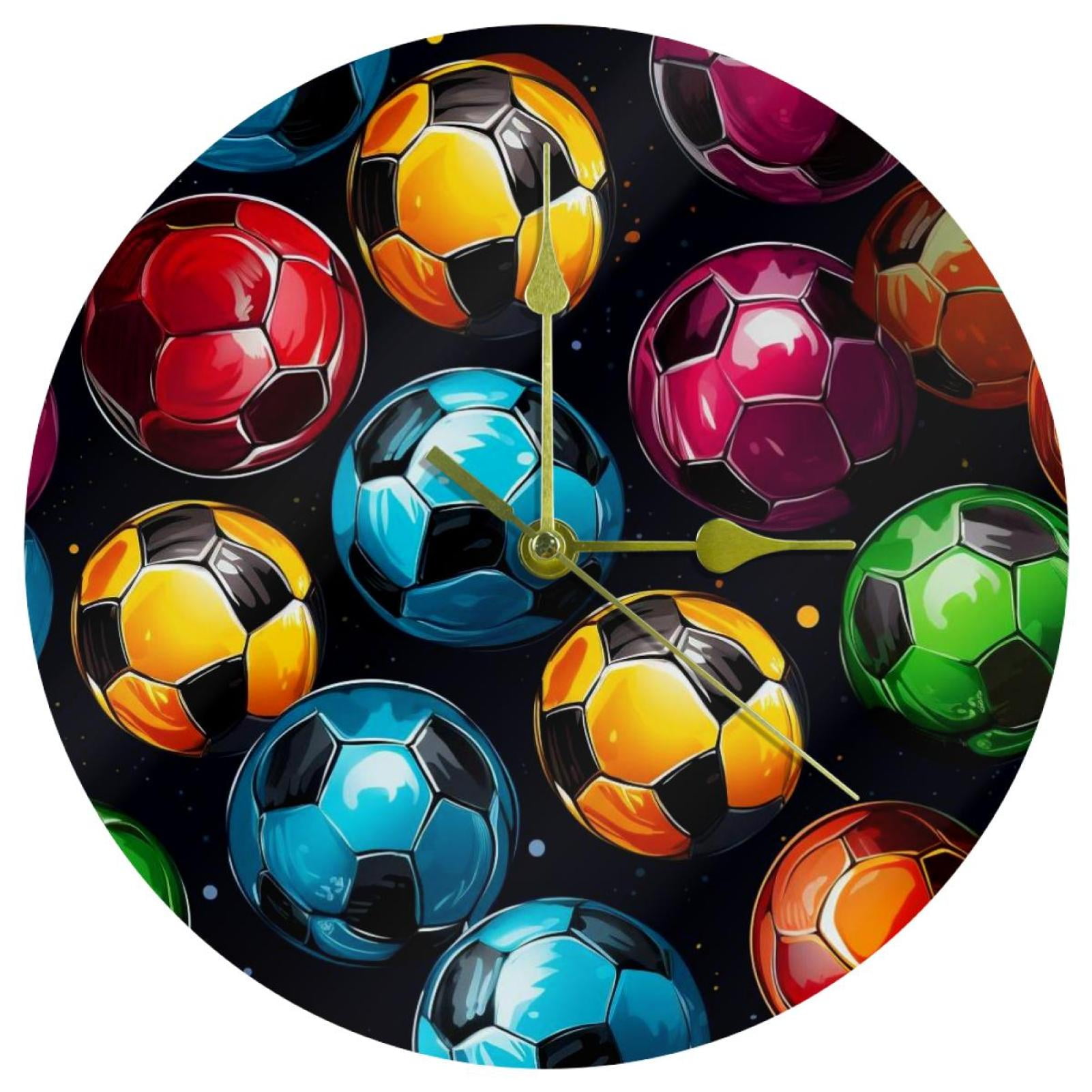 Football 9.8 Inch Round Acrylic Wall Clock - Silent Non Ticking Battery ...