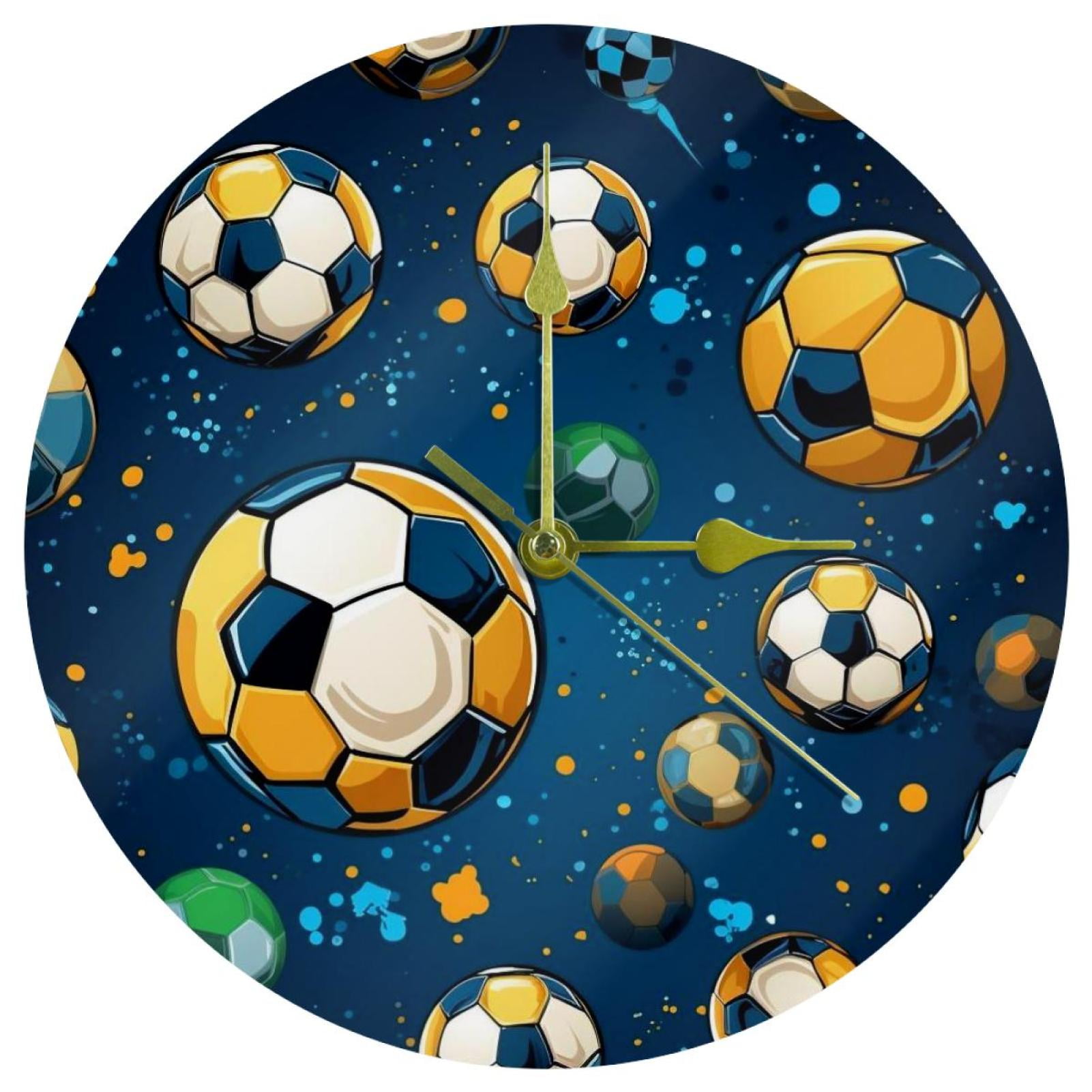Football 9.8 Inch Round Acrylic Wall Clock - Silent Non Ticking Battery ...