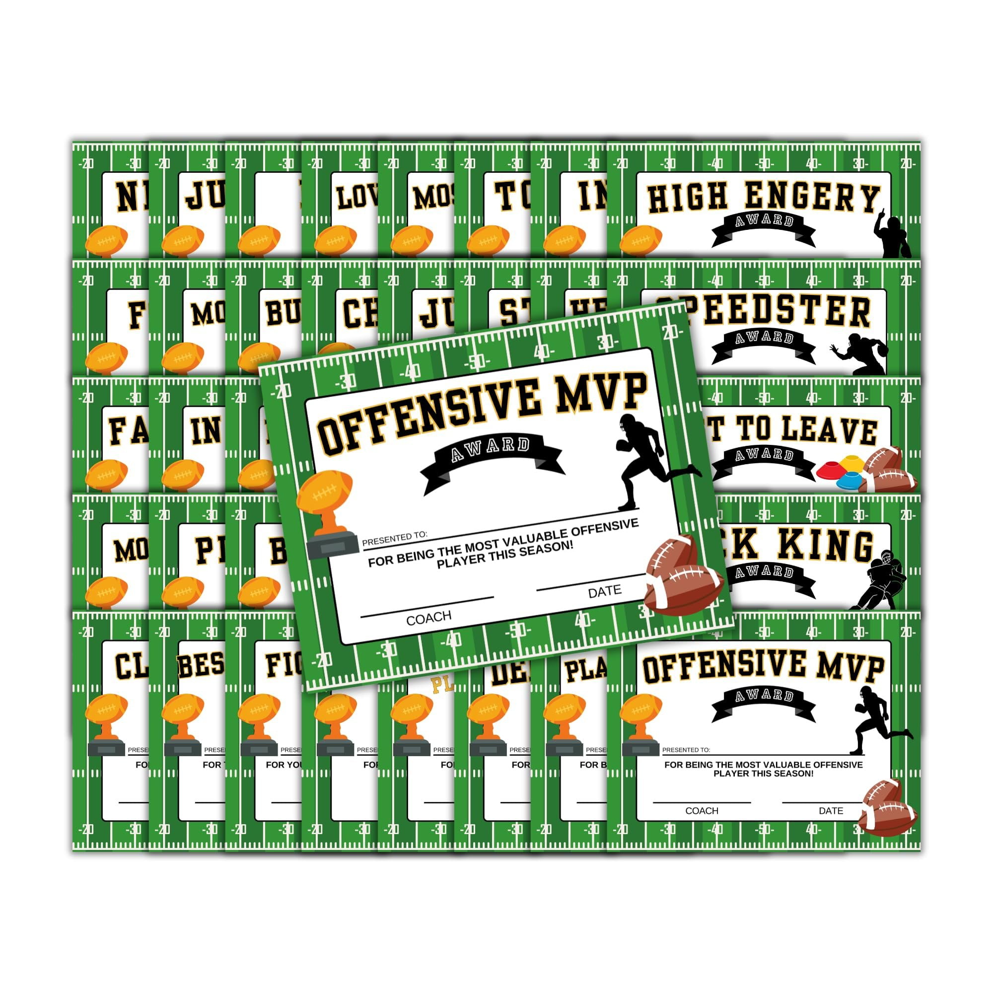 Football Achievement Awards 40pk 8.5x11 End of Year Superlatives Team ...