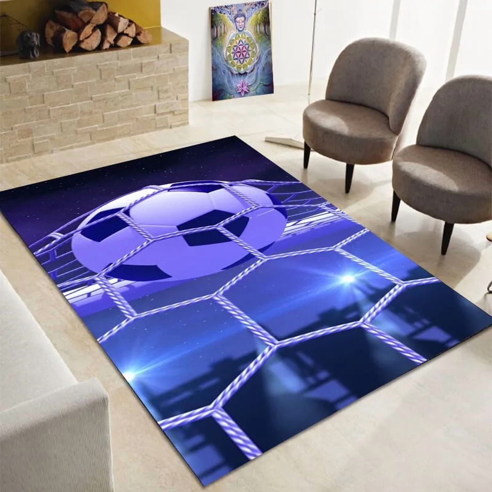 Football Area Rug Ball Sports Theme Carpet Soccer Ball Pattern Floor ...