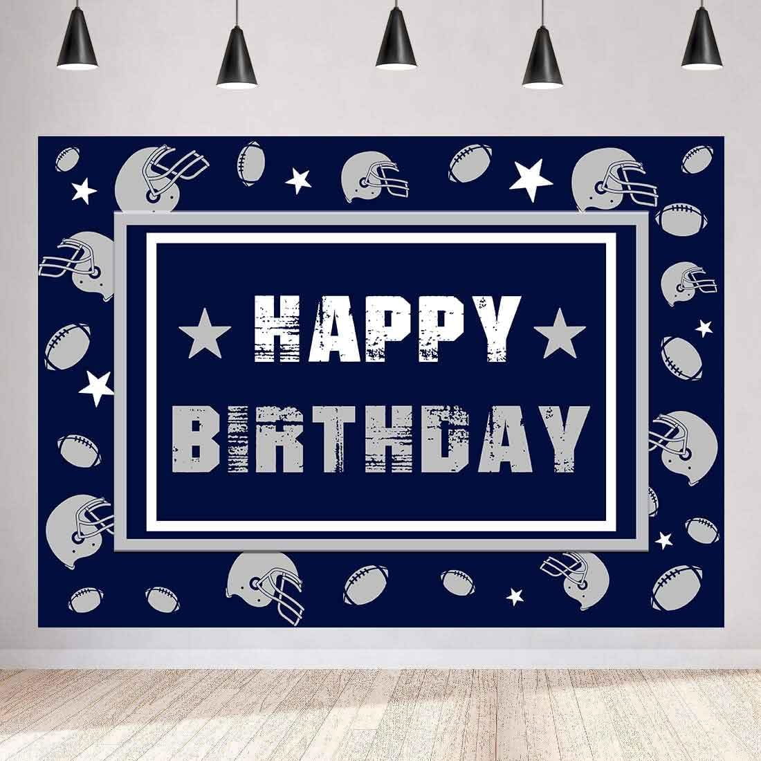 Football Backdrop for Birthday Party, Blue and White Gray Helmet Stars ...