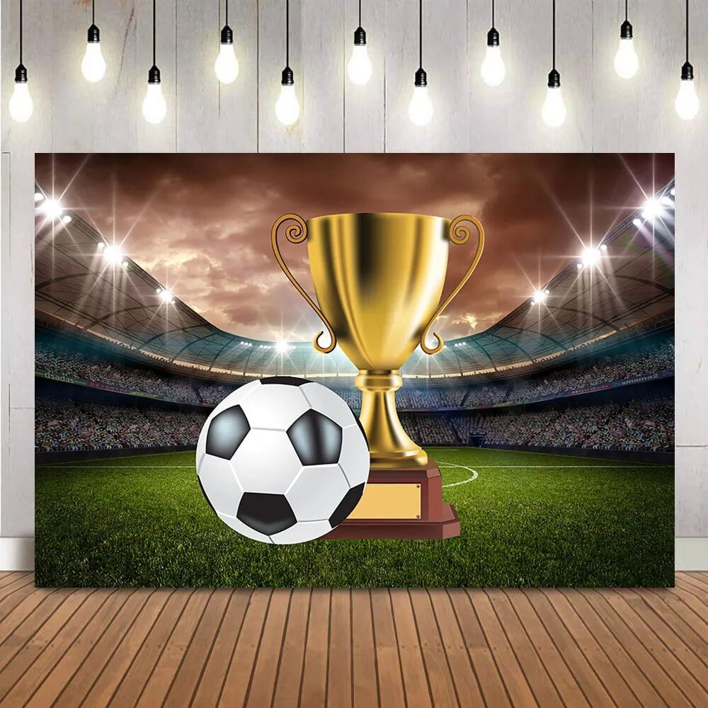 Football Backdrop Customize Name Golden Trophy Photo Booth Background ...