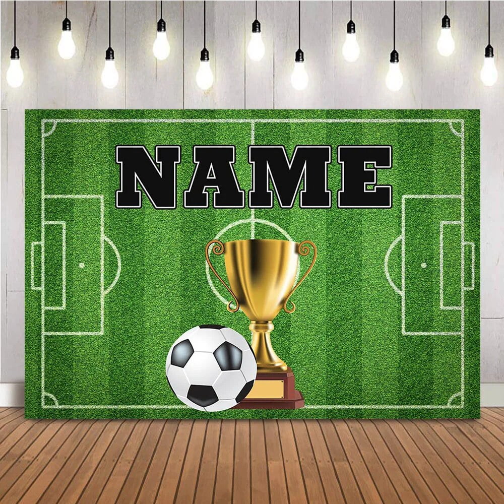 Football Backdrop Customize Name Golden Trophy Photo Booth Background ...