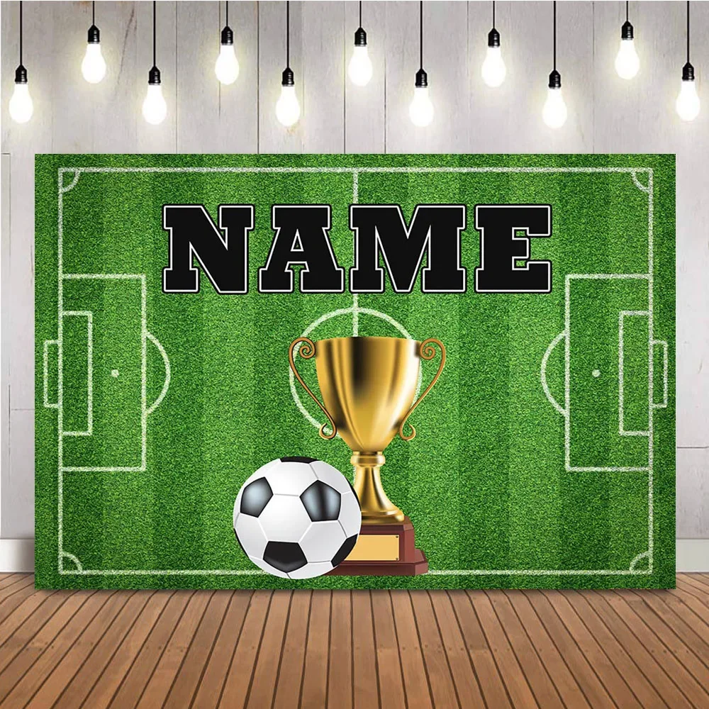 Football Backdrop Customize Name Golden Trophy Photo Booth Background ...