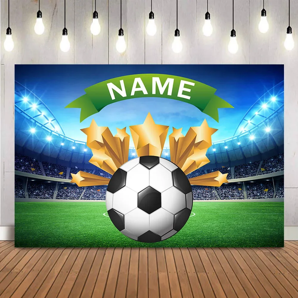 Football Backdrop Customize Name Golden Trophy Photo Booth Background ...