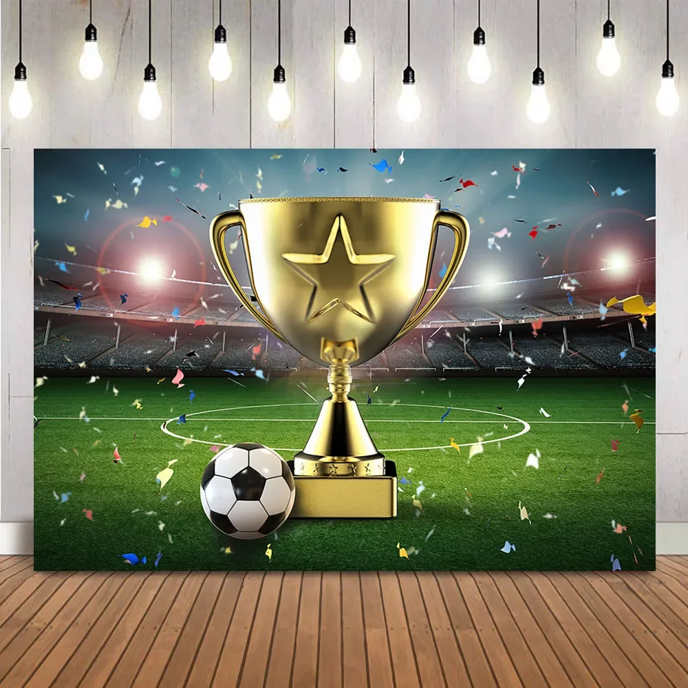 Football Backdrop Customize Name Golden Trophy Photo Booth Background ...